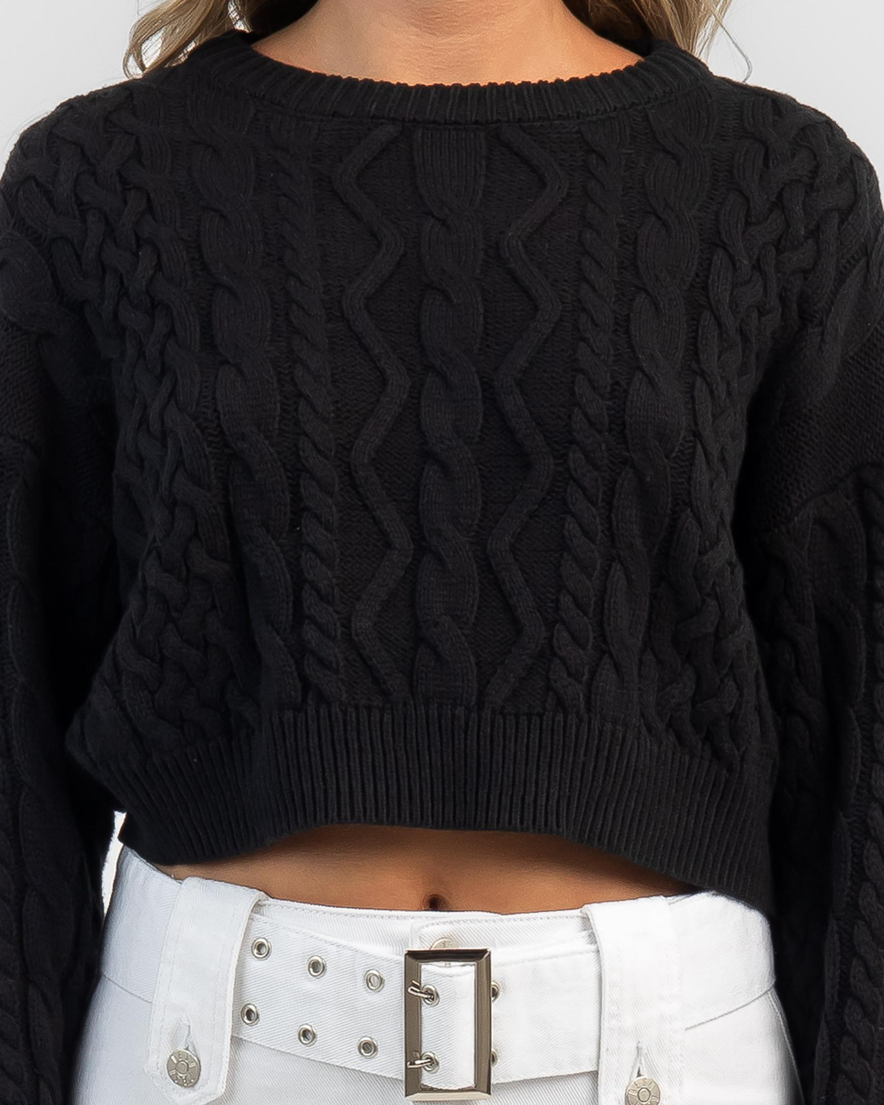 Shop Mooloola York Crew Neck Cable Knit Jumper In Black - Fast Shipping ...