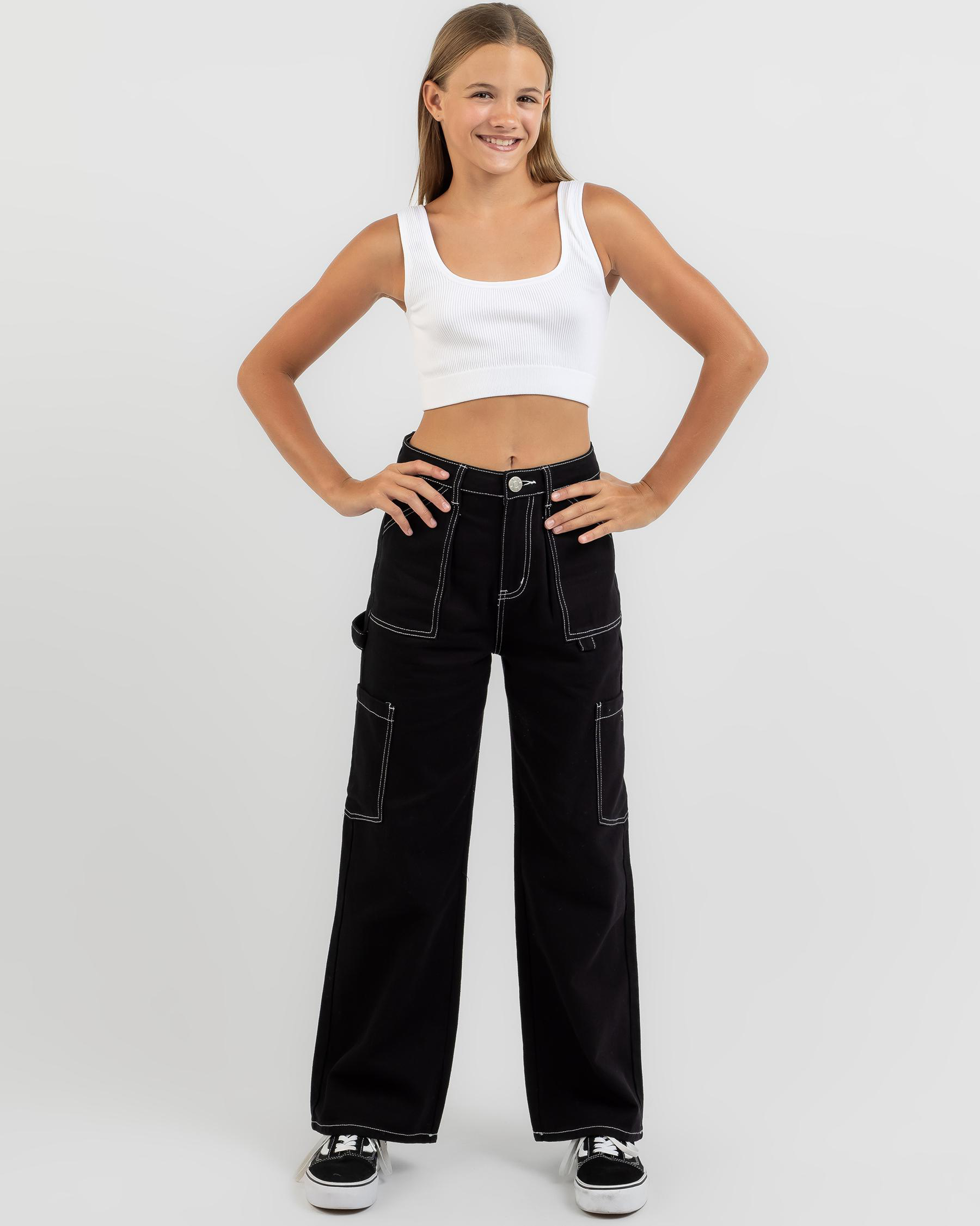 Shop Mooloola Girls' Basic Seamfree Crop Top In White - Fast Shipping ...