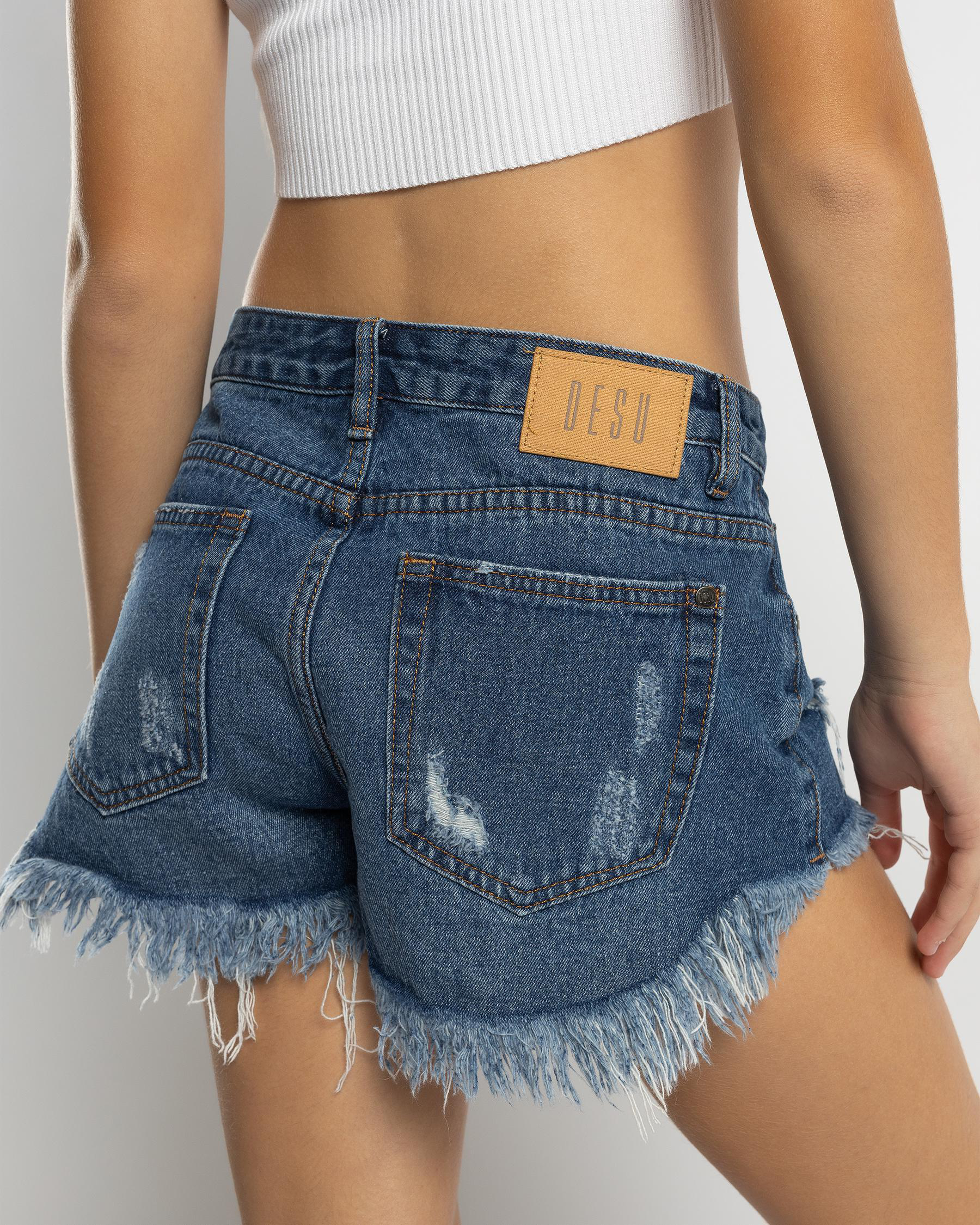 Shop DESU Girls' Cyrus Micro Denim Shorts In Distressed Dark Blue ...