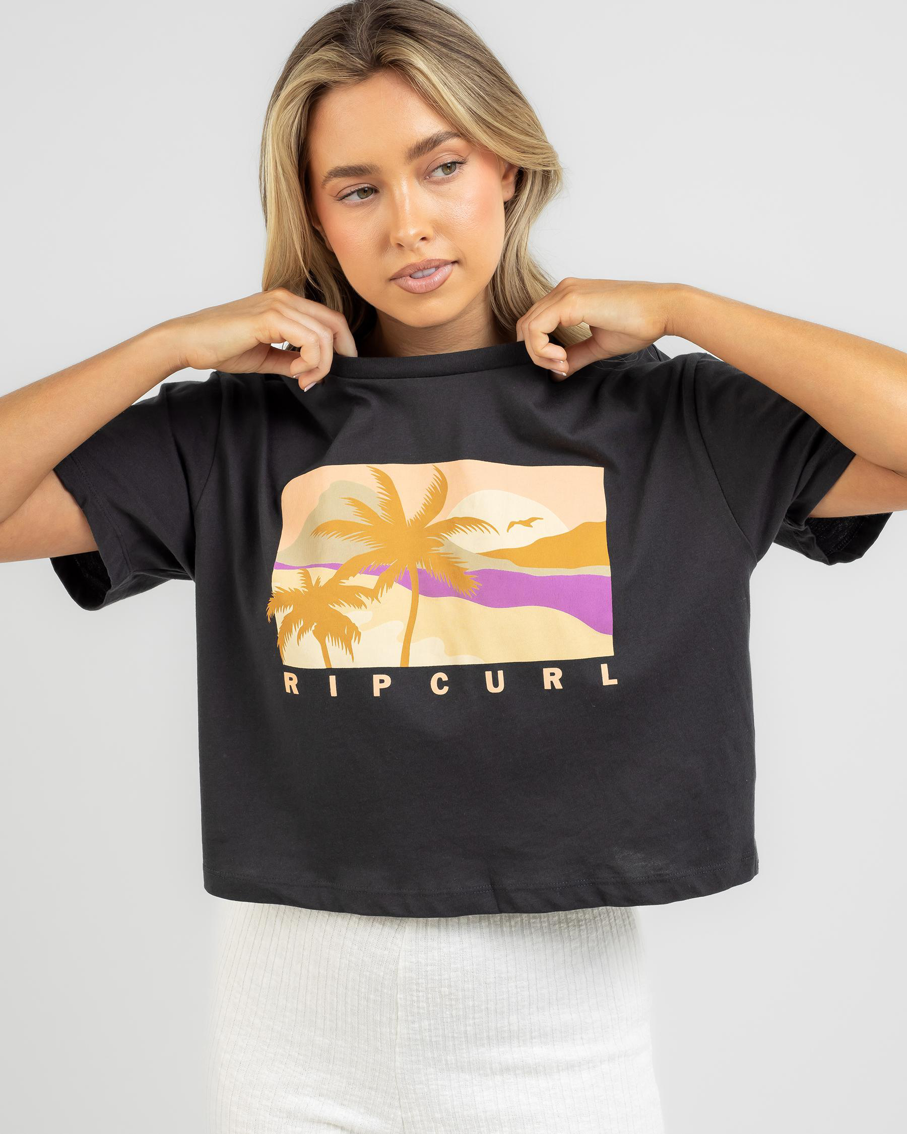 Shop Rip Curl Swell Crop T-Shirt In Washed Black - Fast Shipping & Easy ...