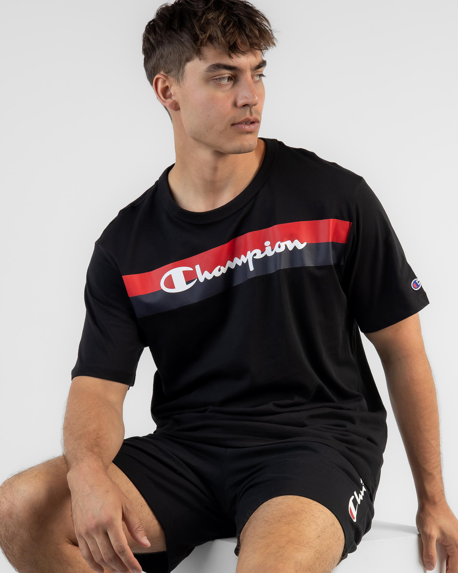 Shop Champion Panel Graphic T-Shirt In Black - Fast Shipping & Easy ...