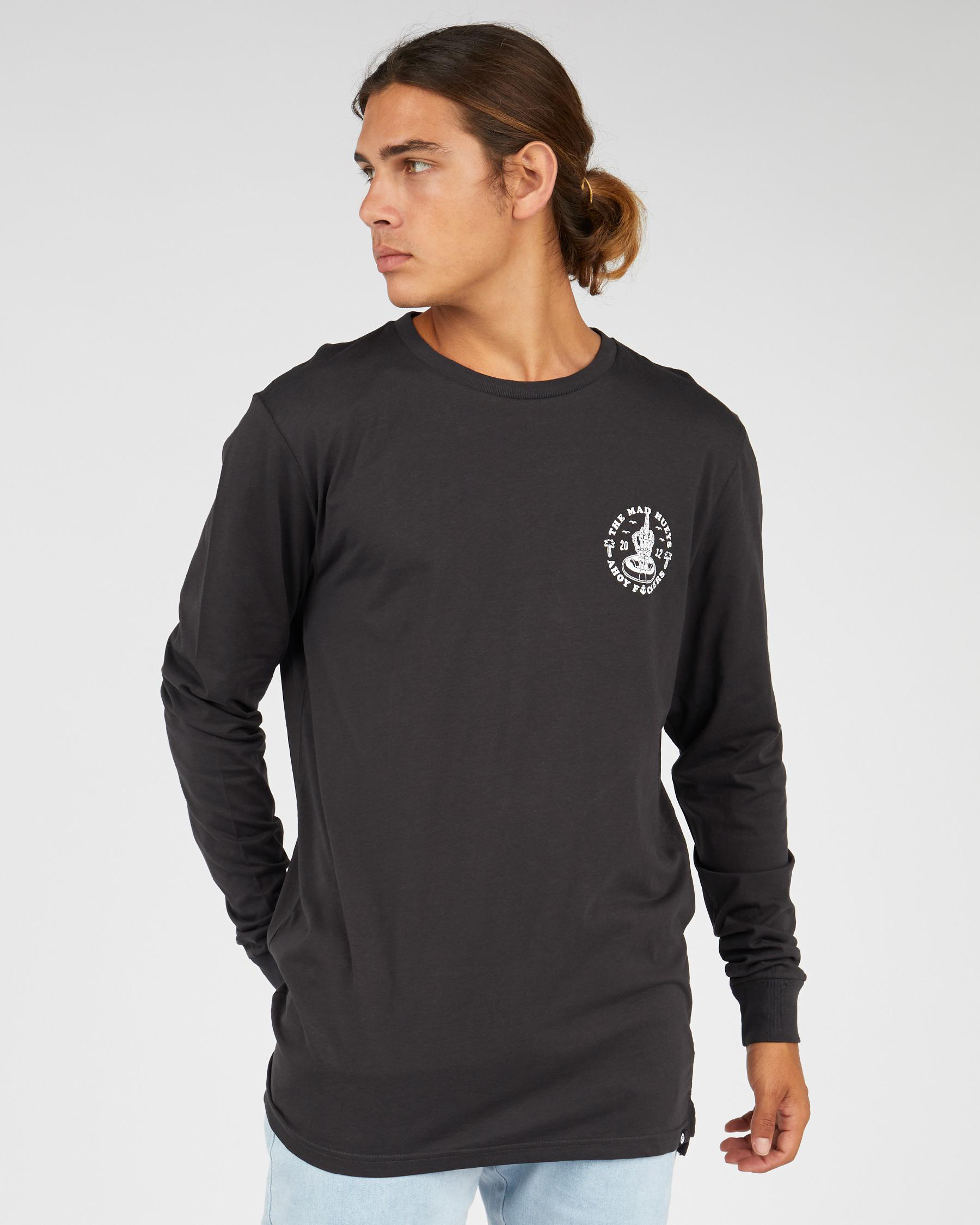 Shop The Mad Hueys Floating FKR Long Sleeve T-Shirt In Black - Fast ...