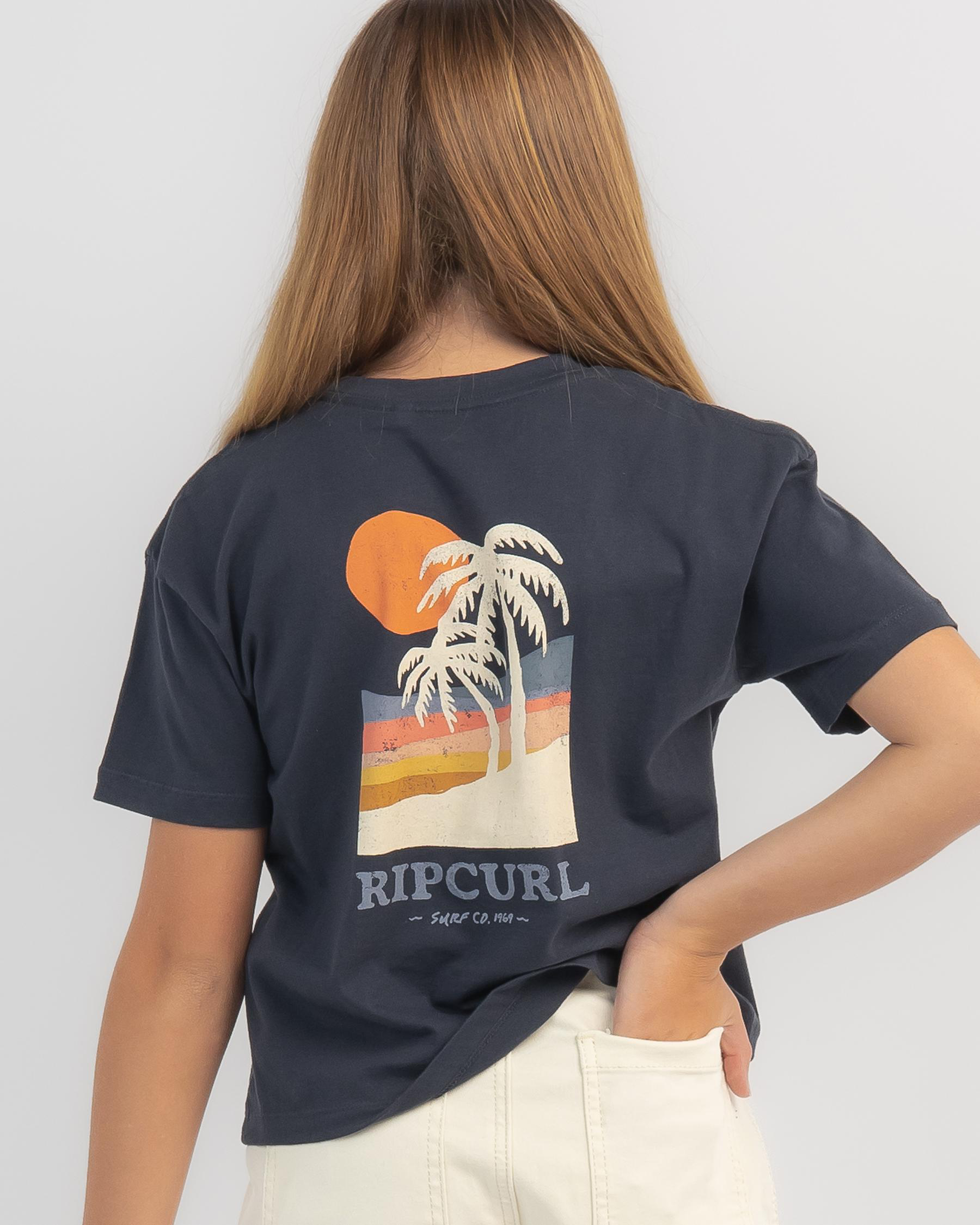 Shop Rip Curl Girls' Tropic Sun Cropped T-Shirt In Navy - Fast Shipping ...
