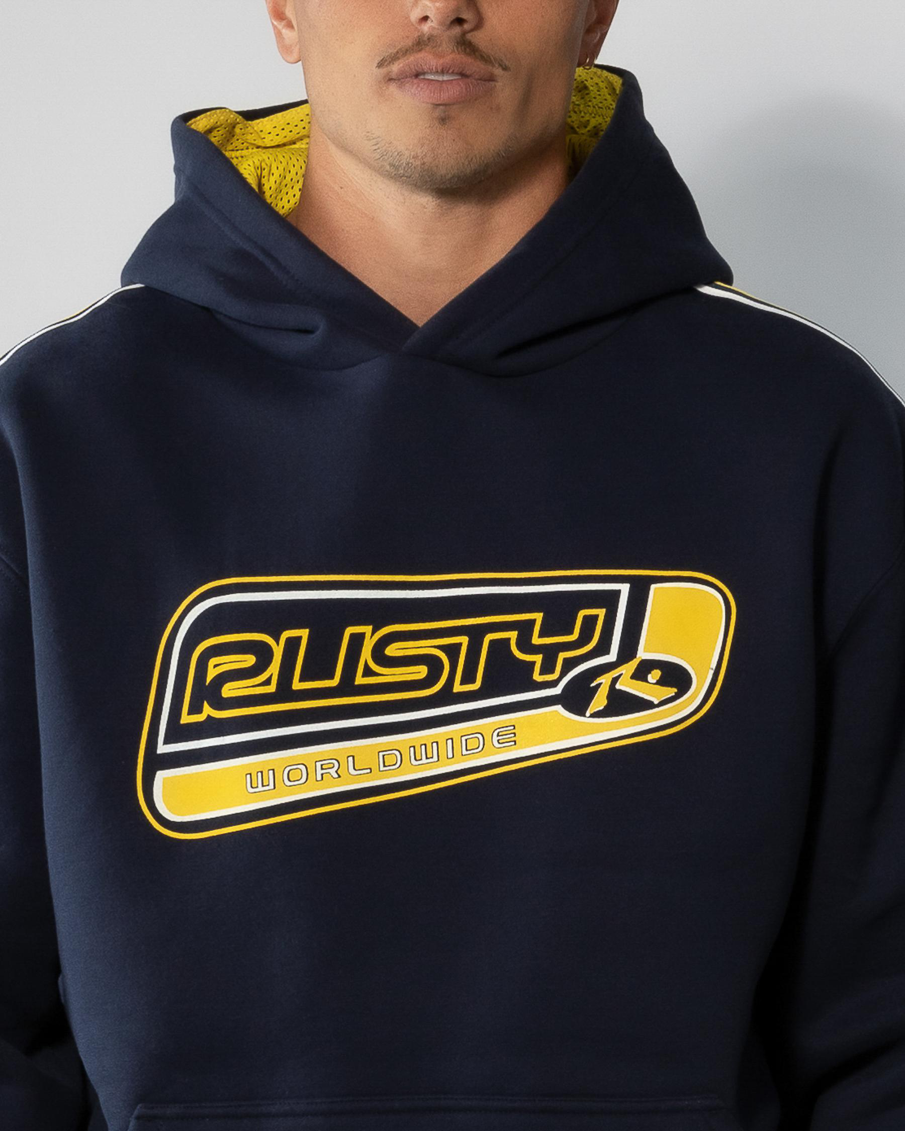 Shop Rusty Roadhouse Taped Hooded Sweatshirt In Navy Blue - Fast ...