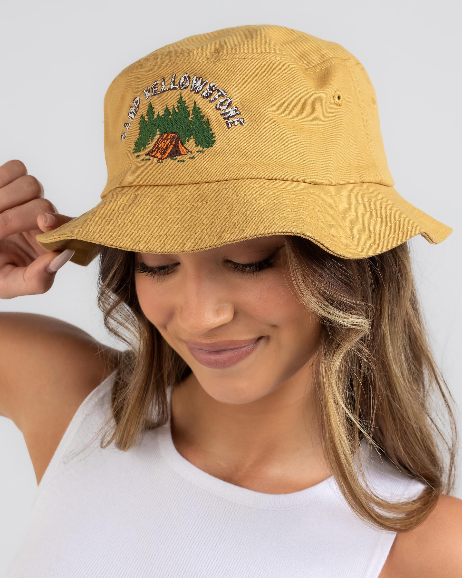 Shop American Needle Camp Yellowstone Bucket Hat In Proline Gold - Fast ...