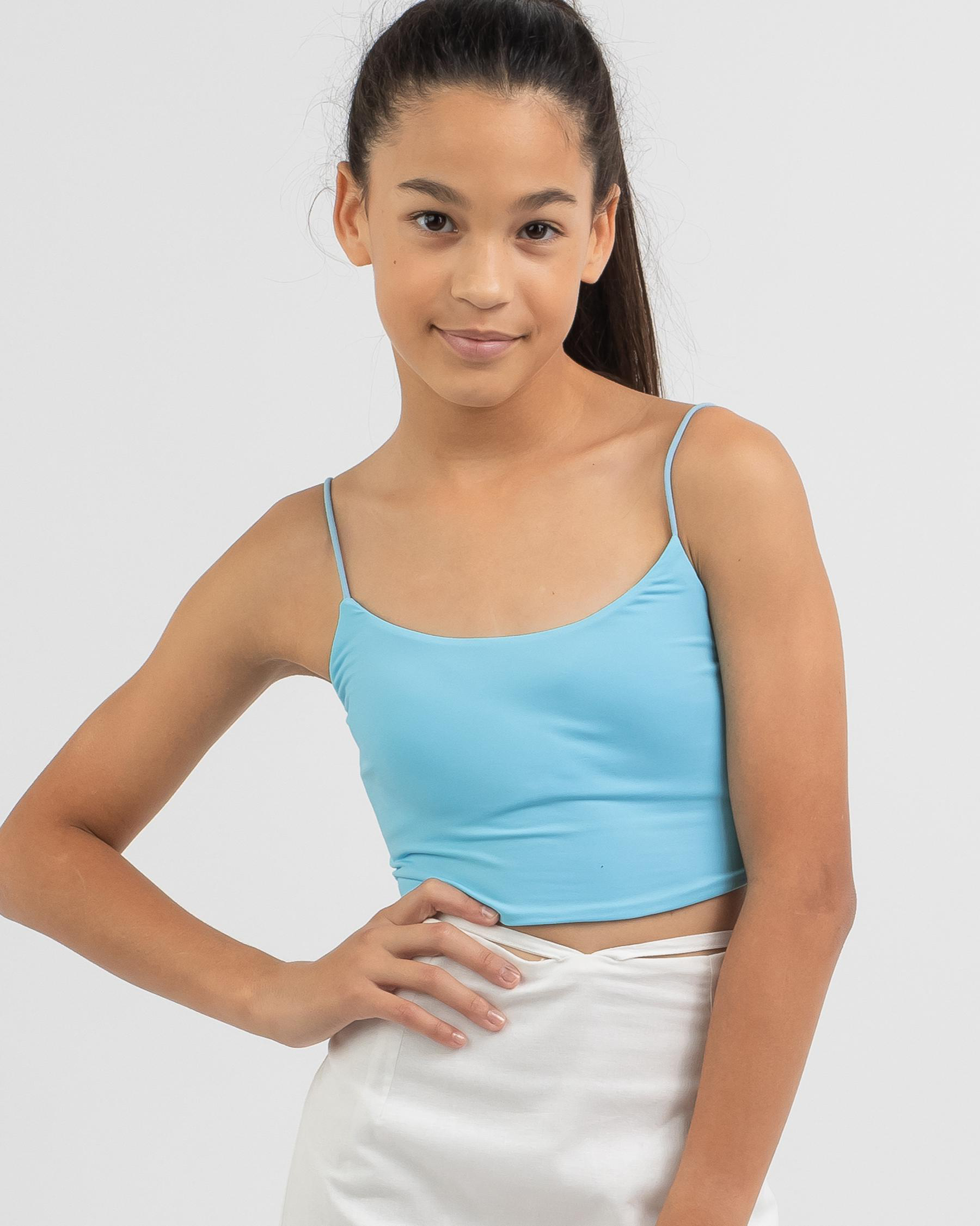 Shop Mooloola Girls' Basic Crop Top In Light Blue - Fast Shipping ...
