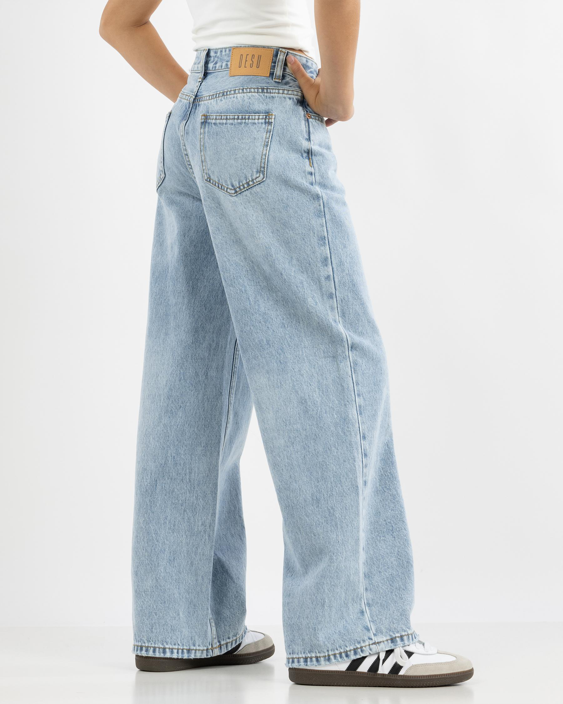 Shop DESU Girls' Soho Wide Leg Jeans In Blasted Mid Blue - Fast Shipping & Easy Returns - City ...