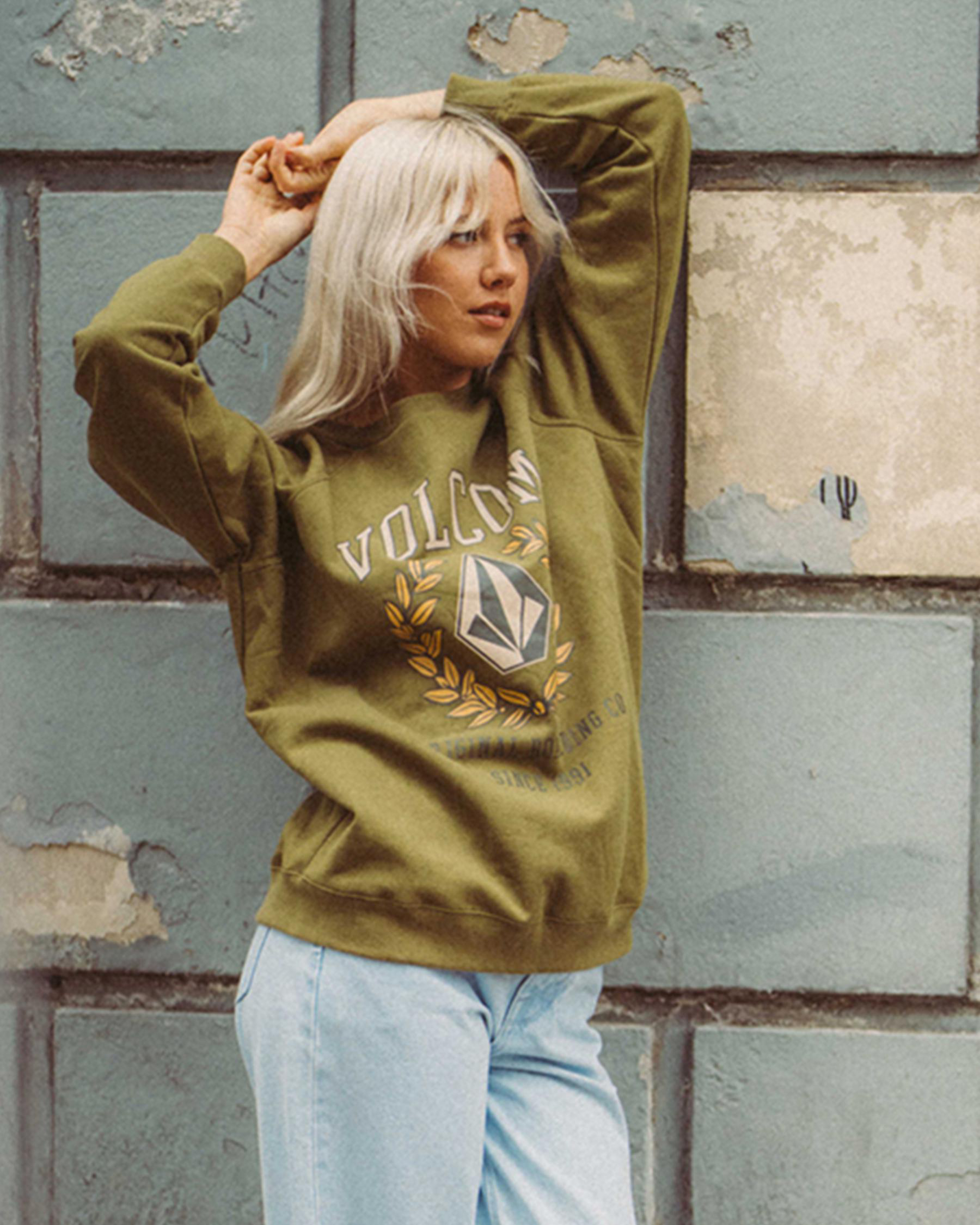 Shop Volcom Stone Magic Crewneck Sweatshirt In Moss - Fast Shipping ...