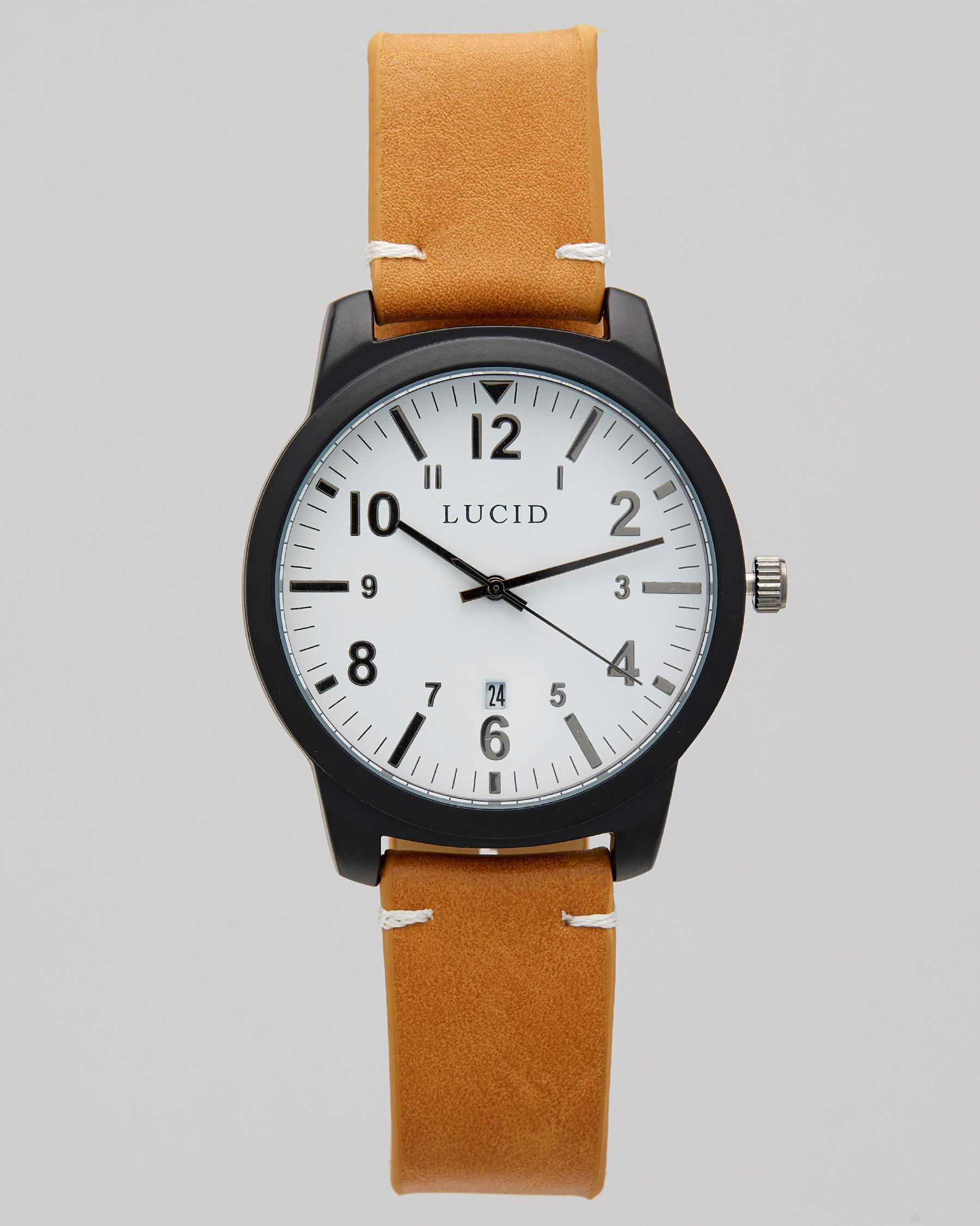 Shop Lucid Tempo Watch In White/black/tan/silver - Fast Shipping & Easy ...