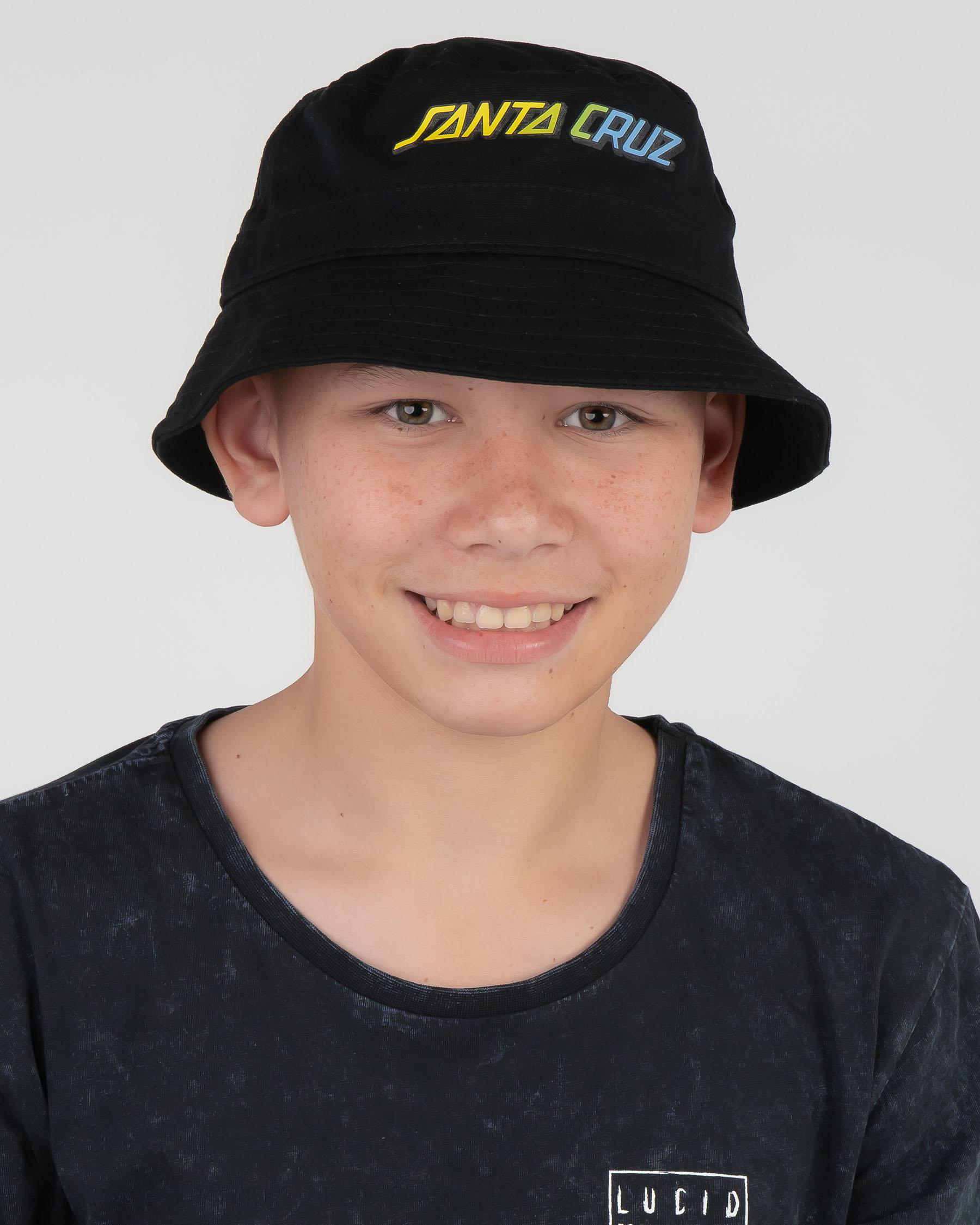 Shop Santa Cruz Youth Strip Fade Bucket Hat In Black - Fast Shipping ...