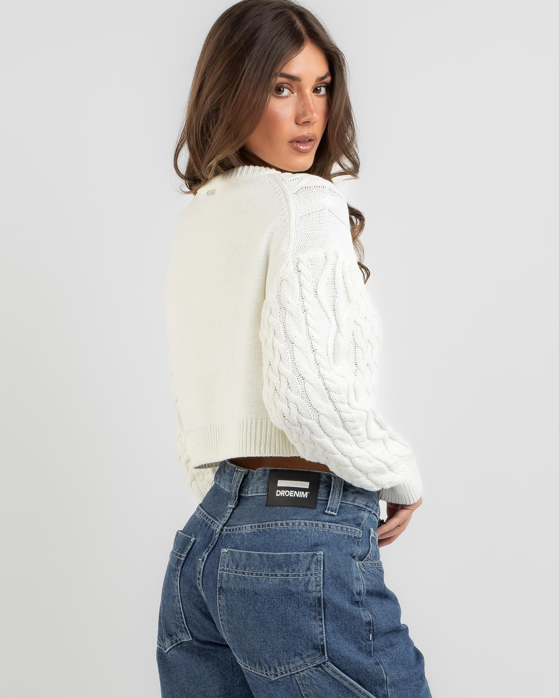 Shop Mooloola York Crew Neck Cable Knit Jumper In Cream - Fast Shipping ...