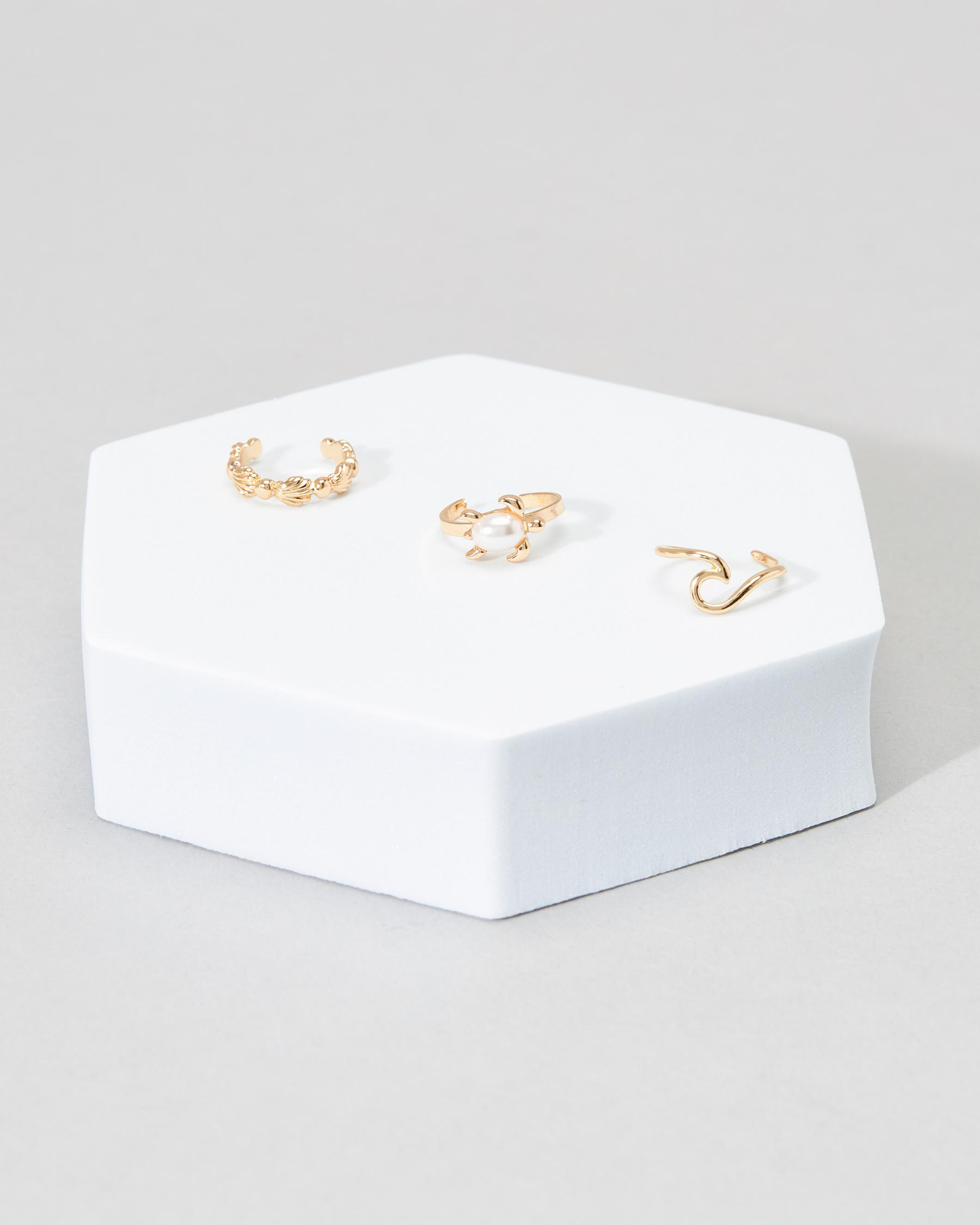Shop Karyn In LA Wave Toe Ring Pack In Gold/pearl - Fast Shipping ...