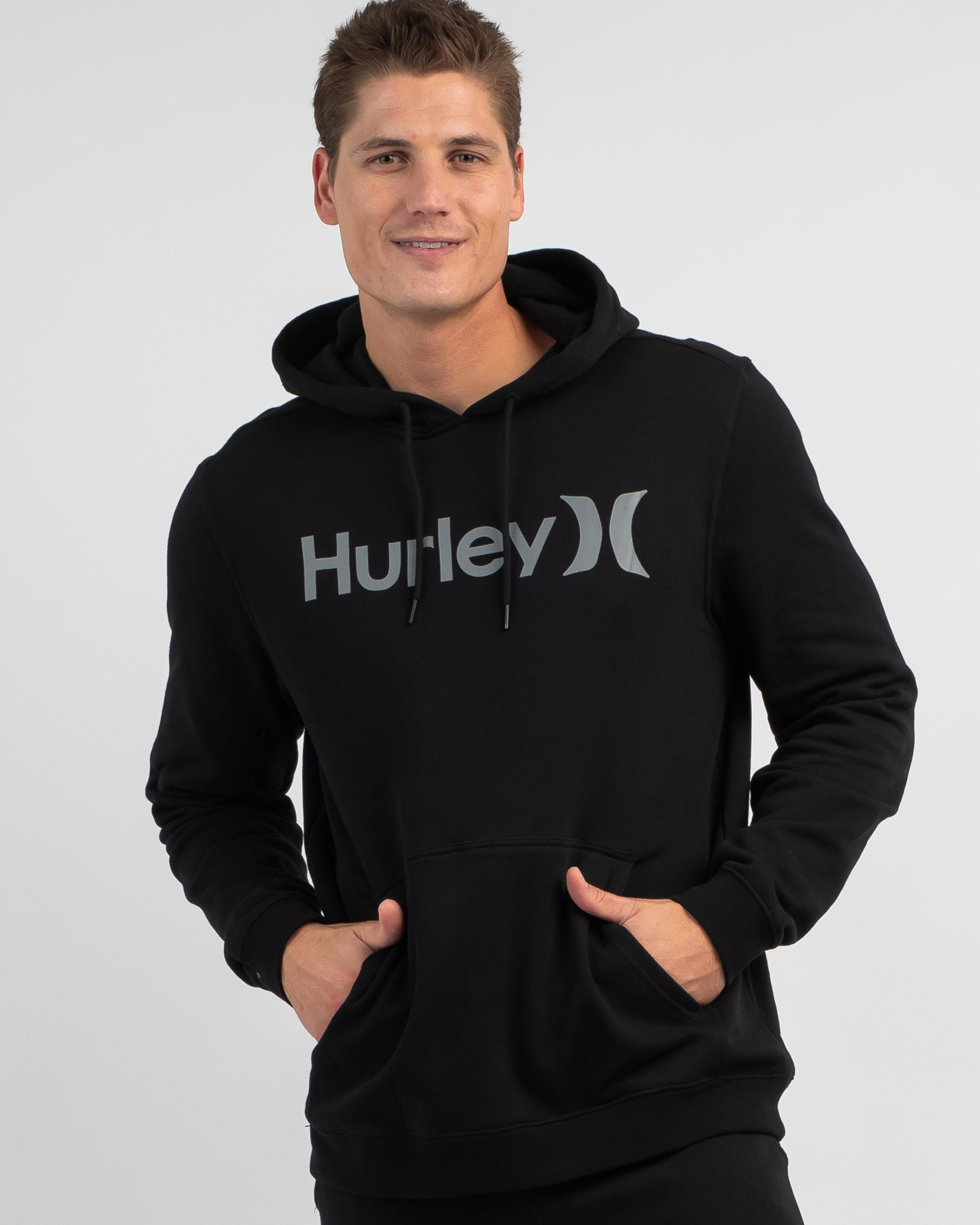 Shop Hurley One And Only Pullover Fleece Hoodie In Black/smoke Grey ...