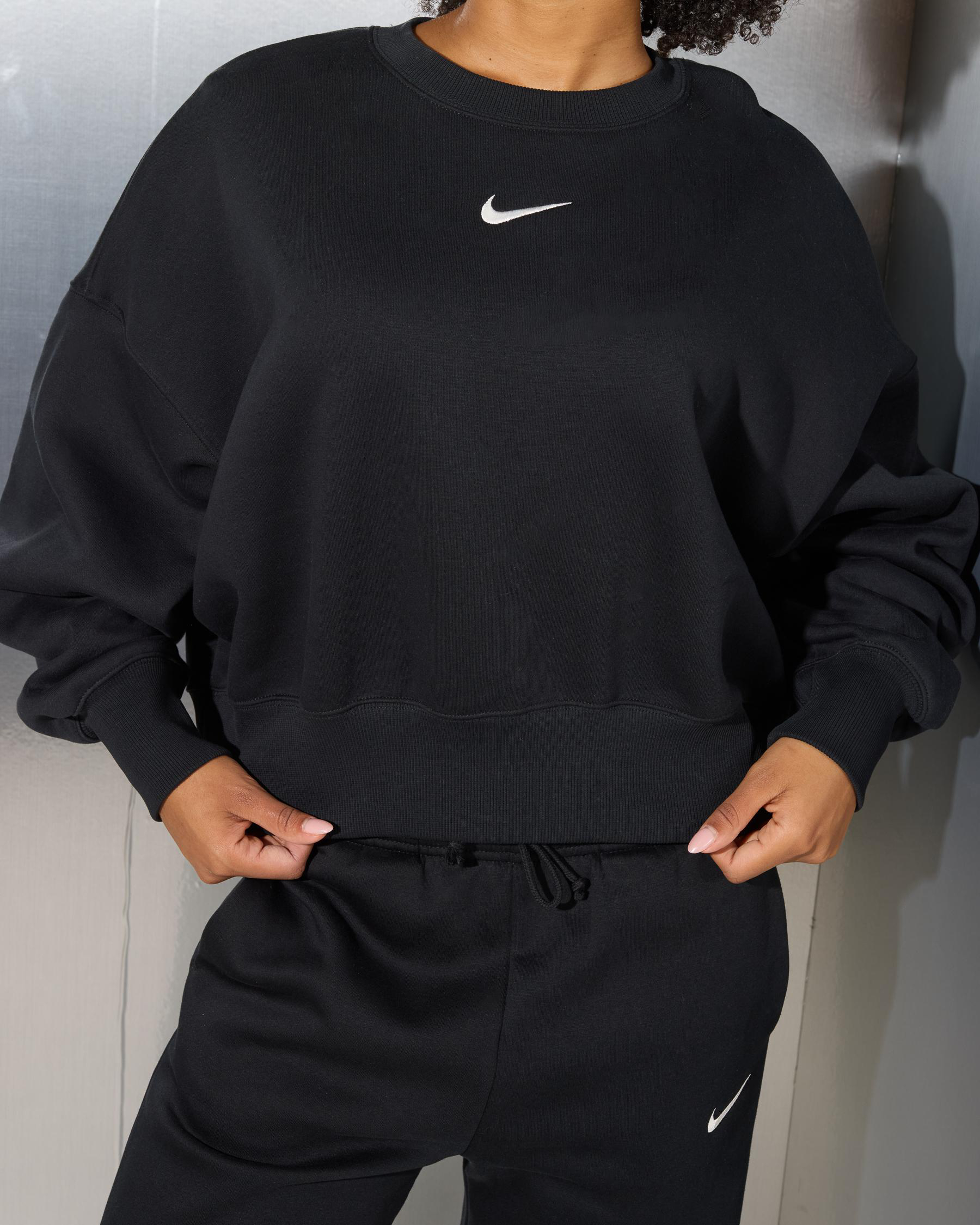Shop Nike Phoenix Fleece Crew Jumper In Black/sail - Fast Shipping ...