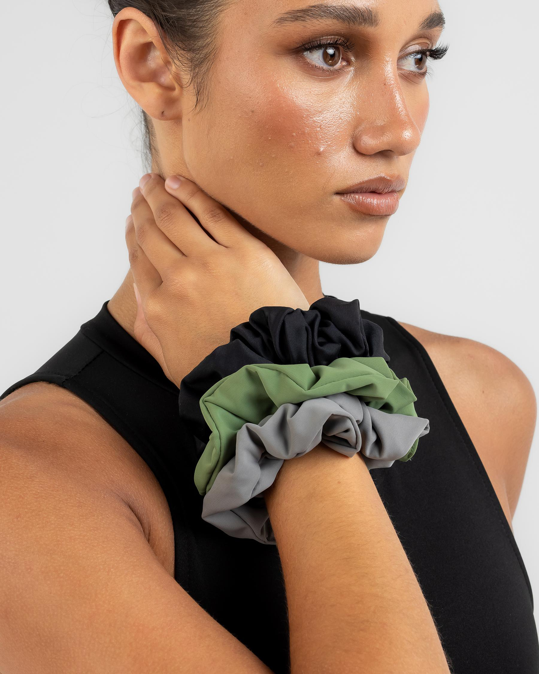 Shop Karyn In LA Stretch It Scrunchie Pack In Palm/grey/black - Fast ...