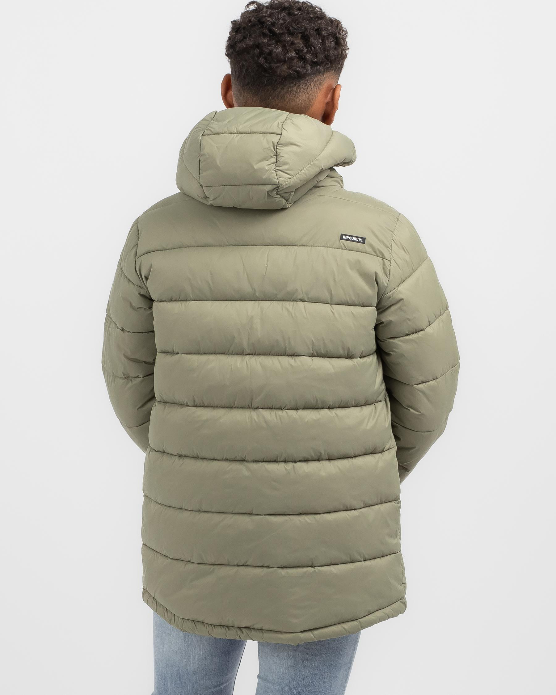 Shop Rip Curl Boys' Anti Series Puffer Jacket In Olive - Fast Shipping ...