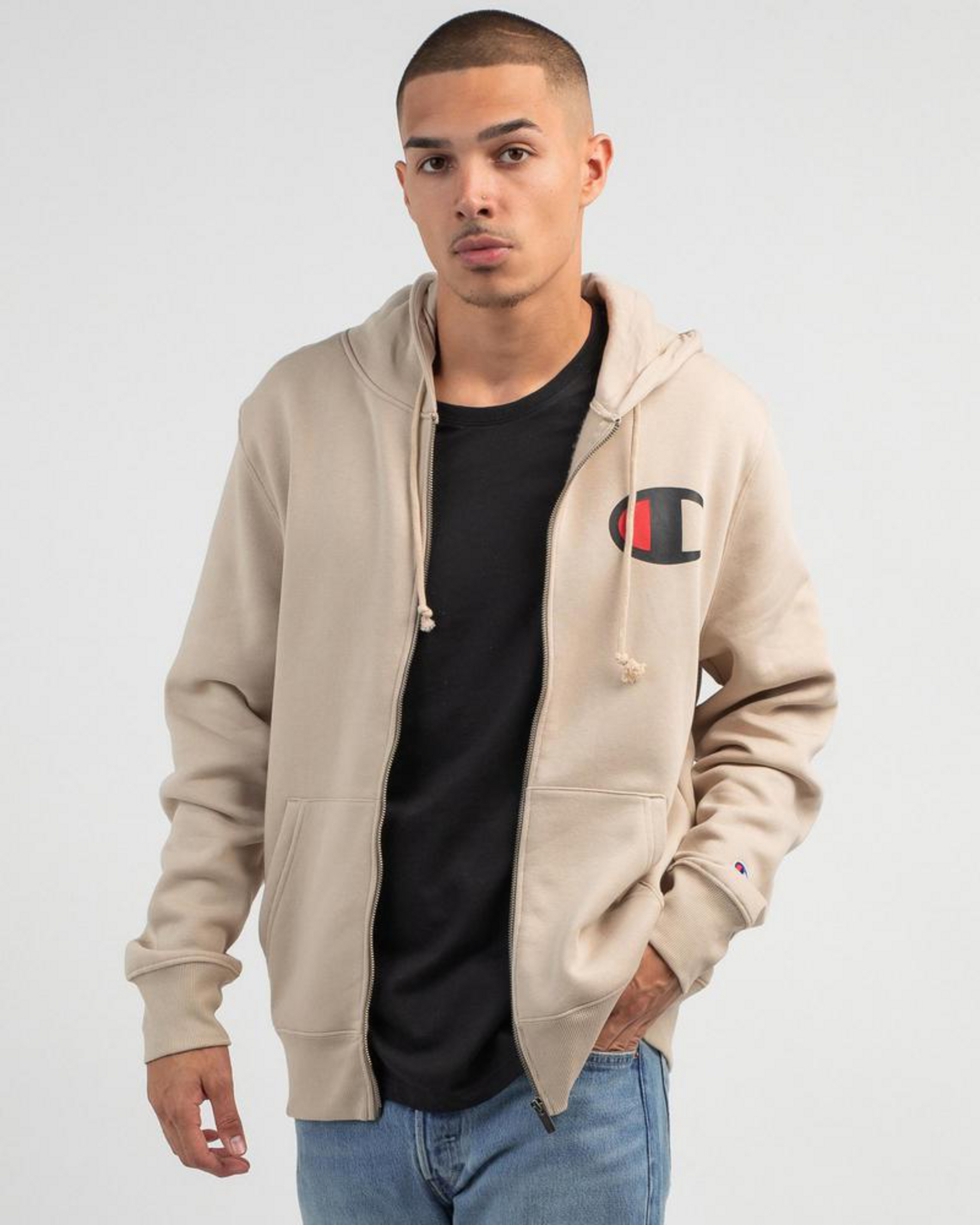 Shop Champion C Logo Hooded Jacket In Sand Storm - Fast Shipping & Easy ...