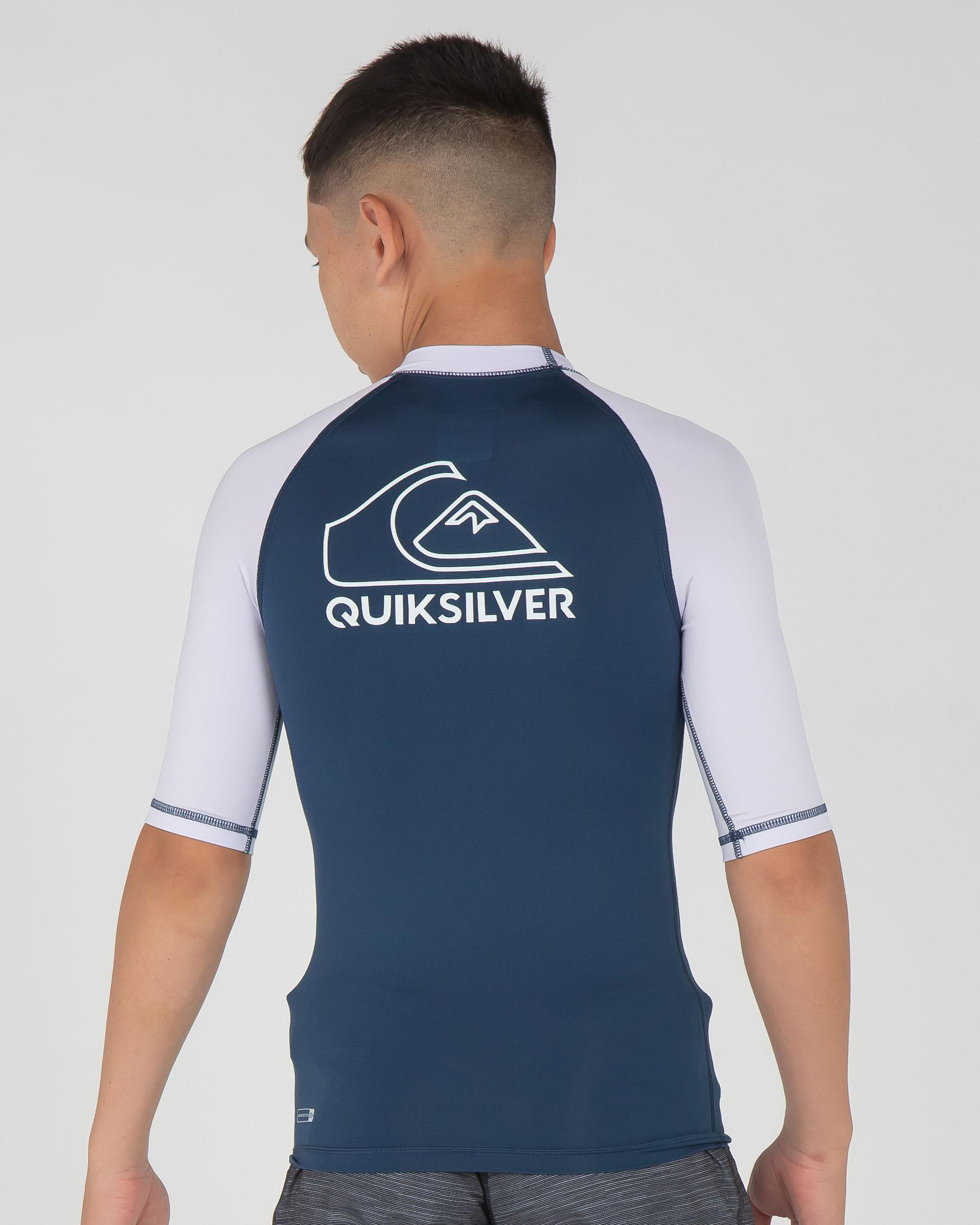 Shop Quiksilver Boys' On Tour Short Sleeve Rash Vest In Blue Coral ...