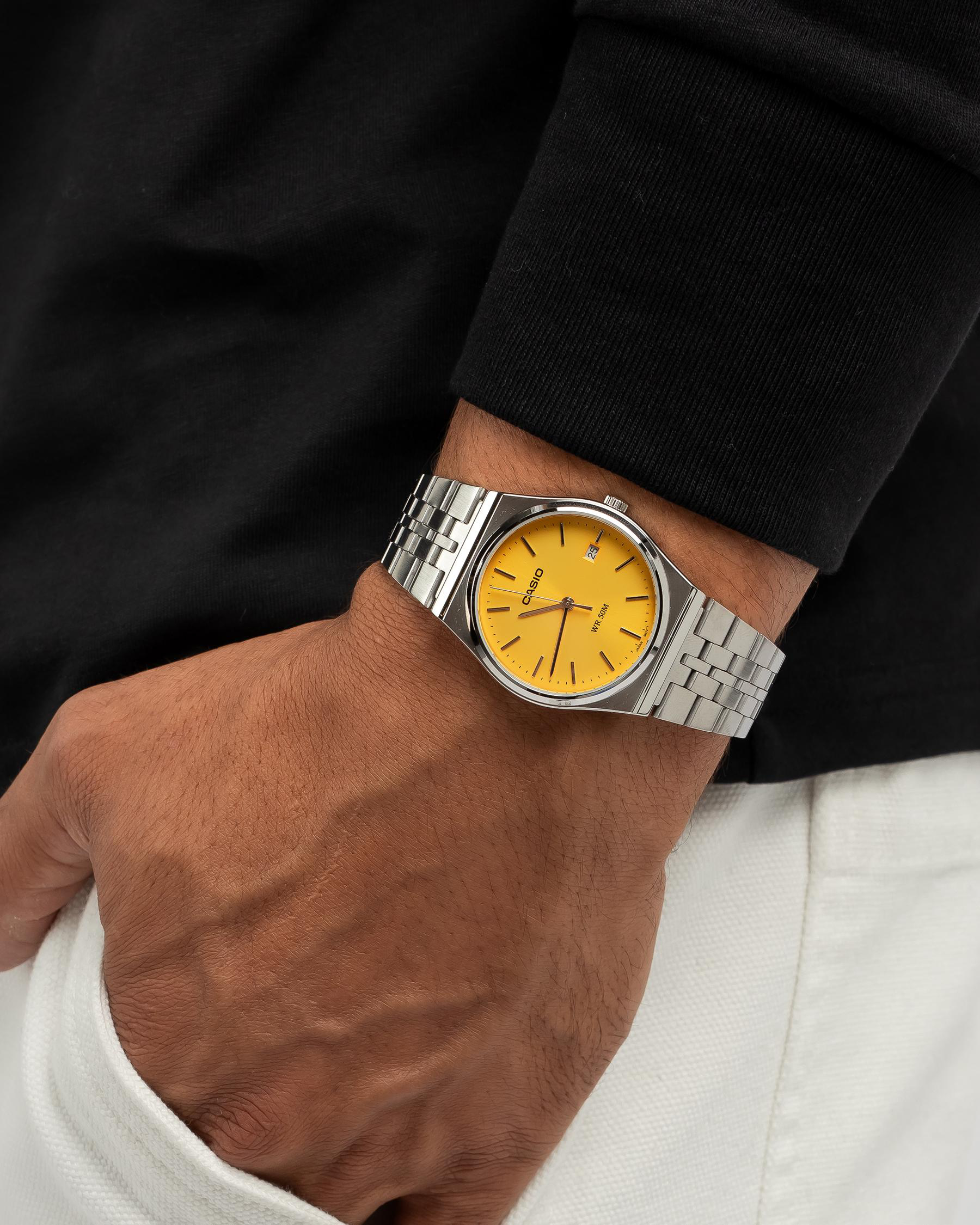 Shop Casio MTPB145D-9A Watch In Yellow - Fast Shipping & Easy Returns ...