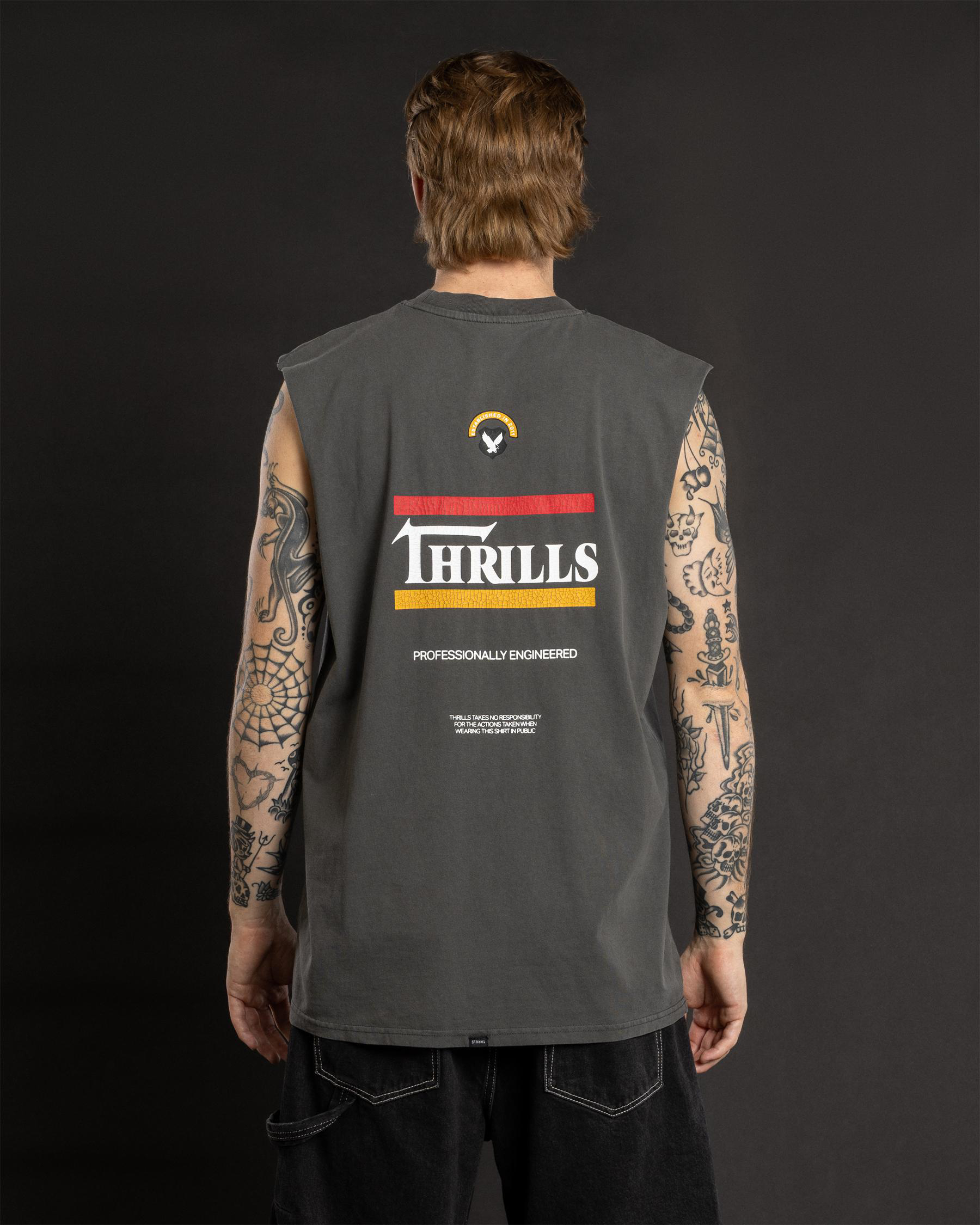 Shop Thrills Never Stop Merch Fit Muscle Tank In Merch Black - Fast ...