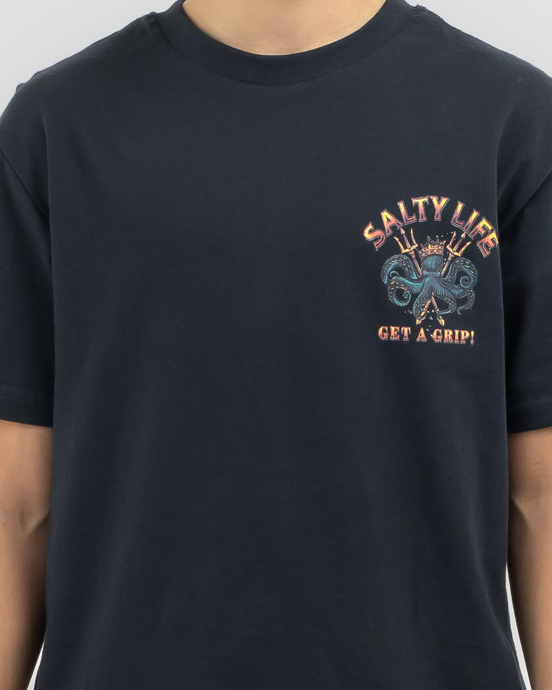 Salty Life Boys' Get A Grip T-Shirt In Navy - Fast Shipping & Easy ...