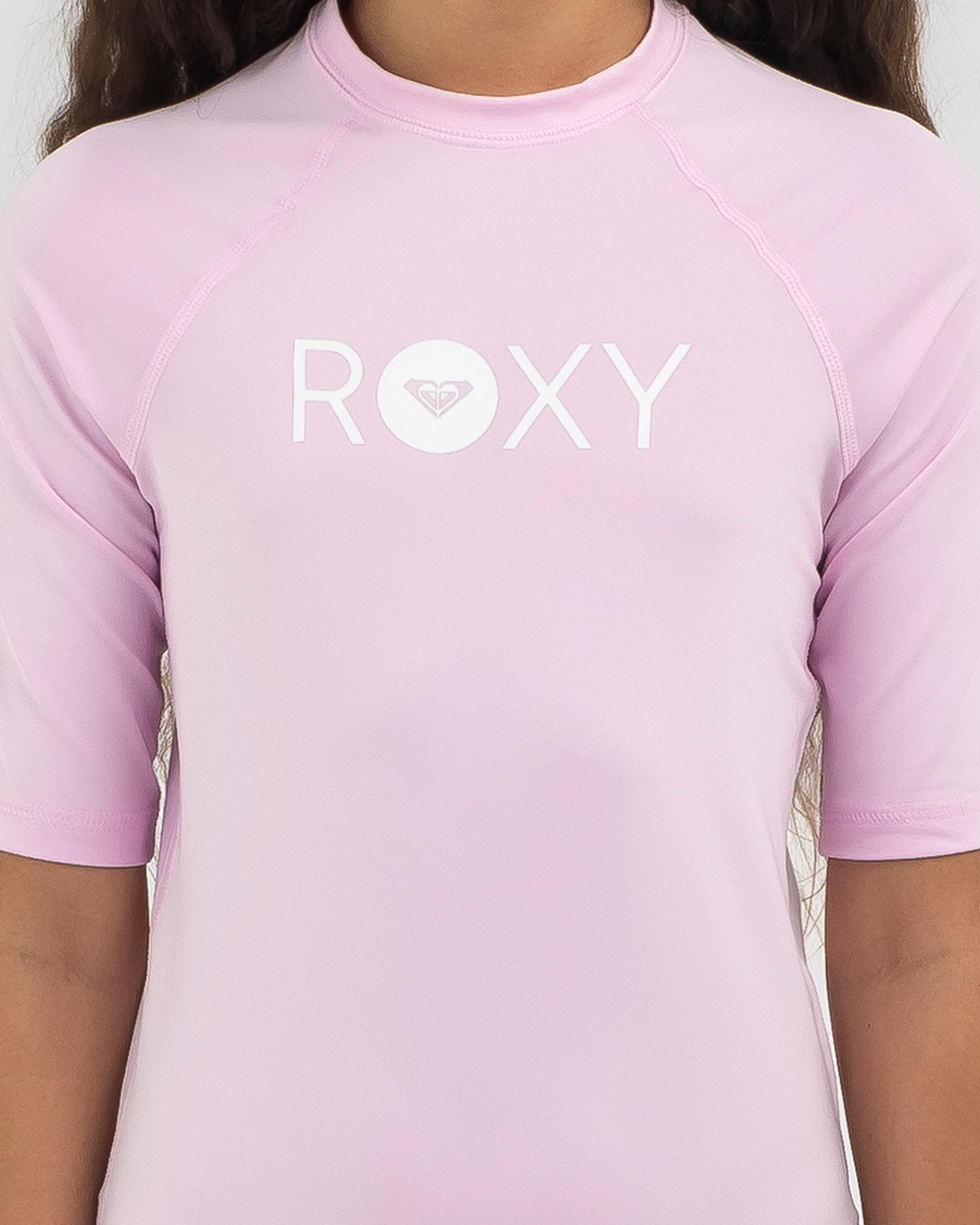Shop Roxy Girls' Essential Short Sleeve Rash Vest In Pirouette - Fast ...