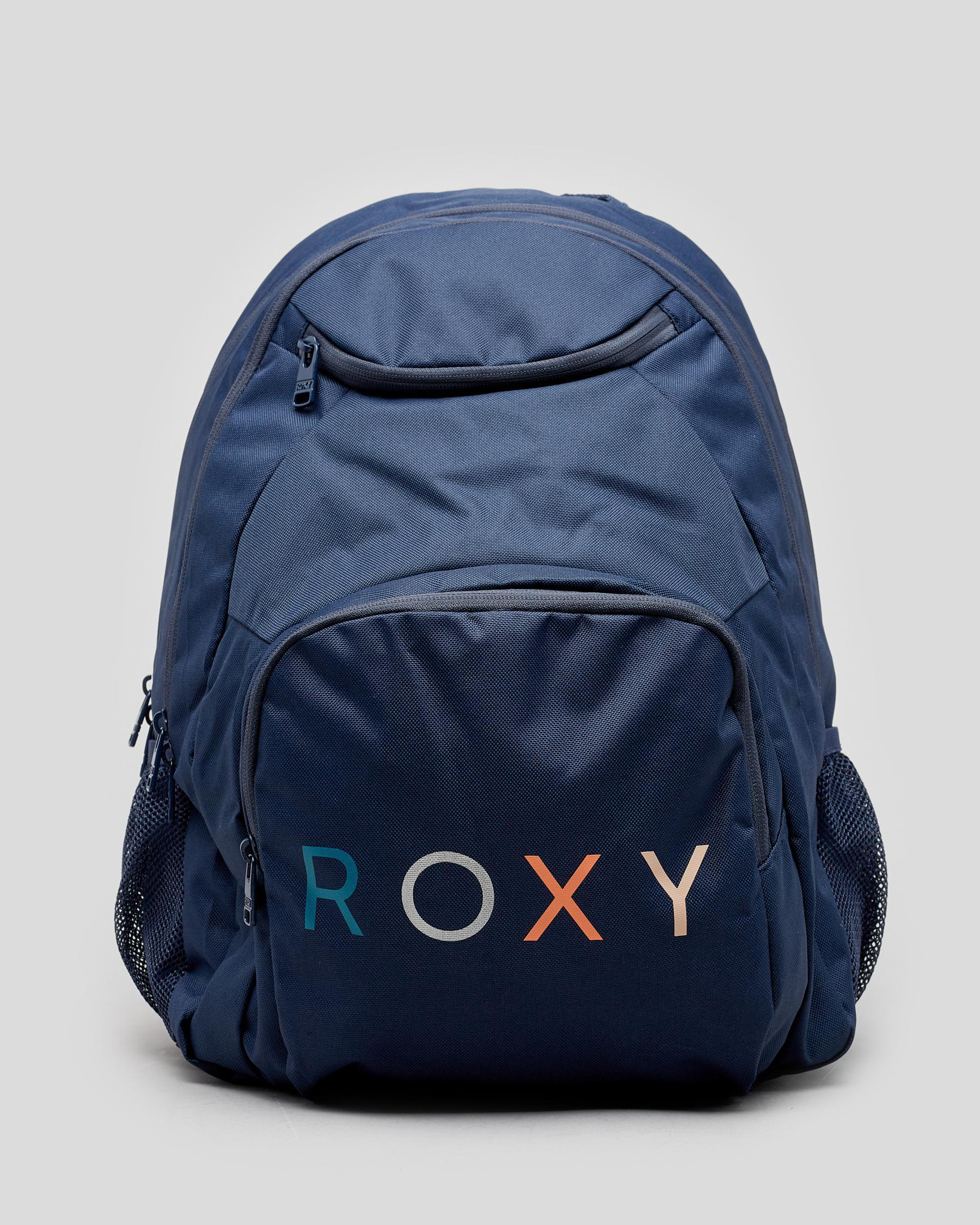 Shop Roxy Shadow Swell Logo Backpack In Mood Indigo - Fast Shipping ...