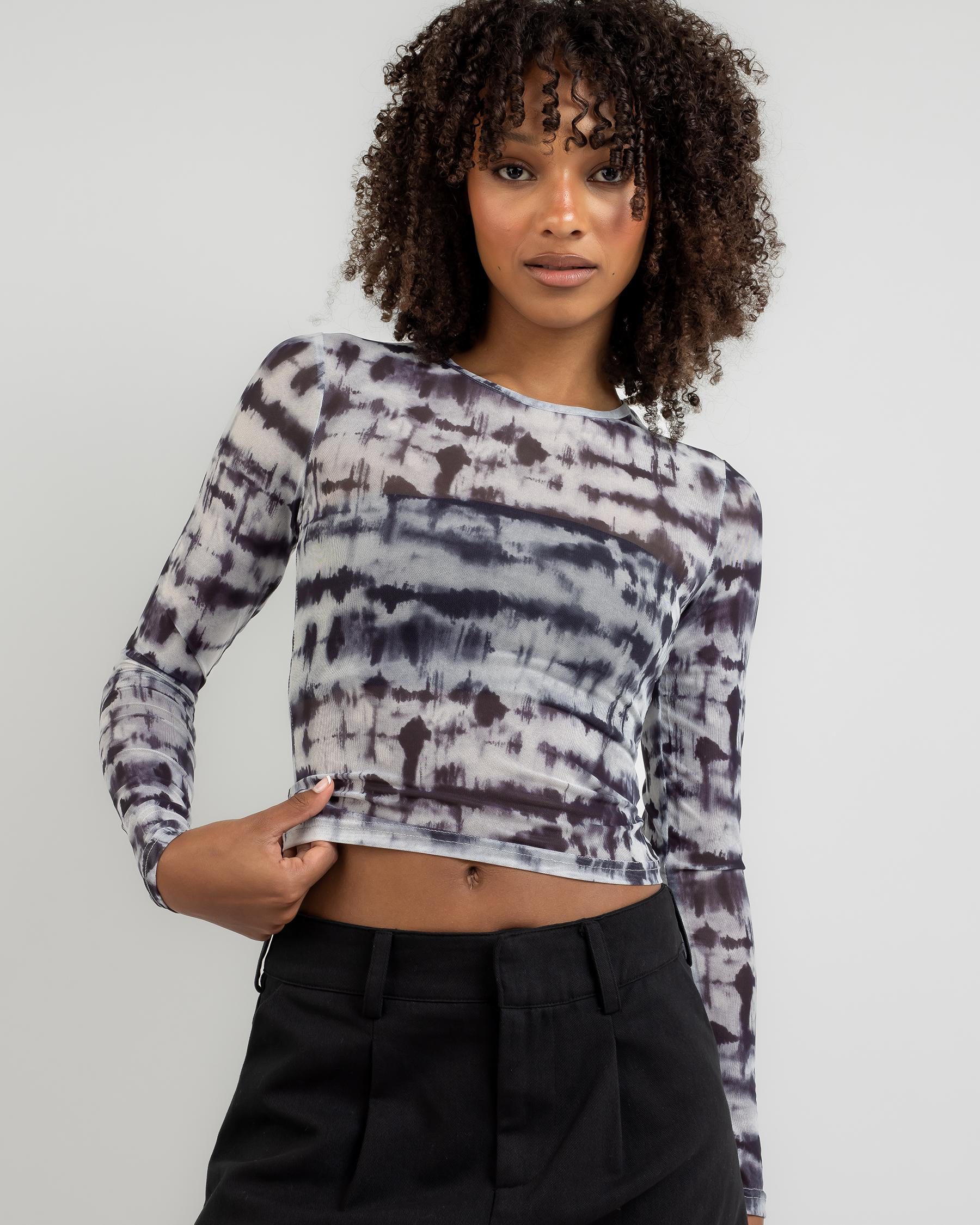 Shop Ava And Ever Soho Mesh Long Sleeve Top In Black/grey - Fast Shipping & Easy Returns - City ...