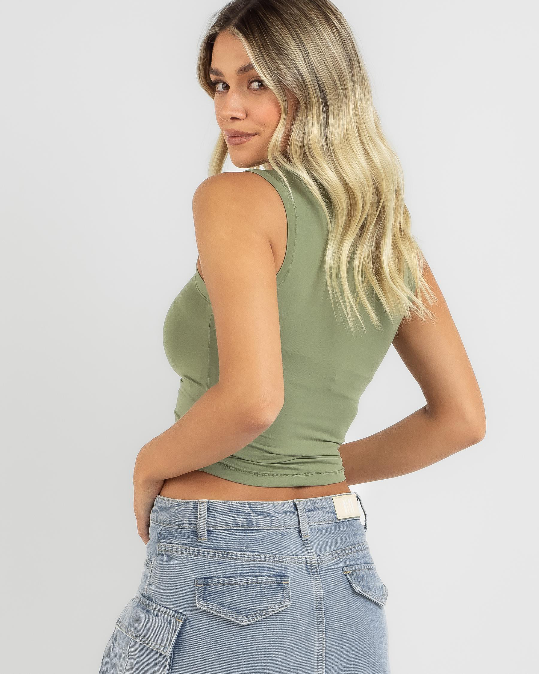 Shop Ava And Ever Chicago High Neck Tank Top In Olive - Fast Shipping ...