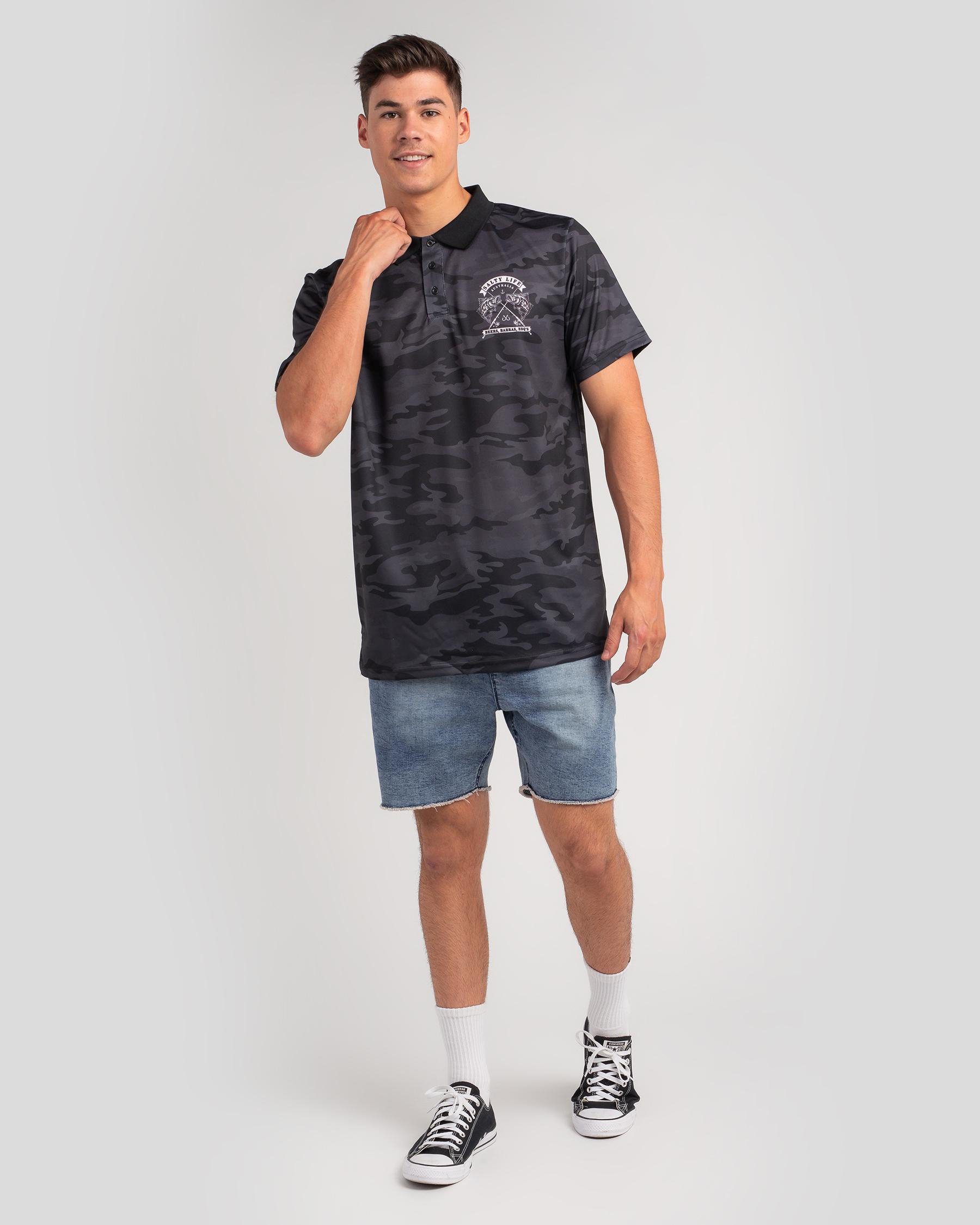 Shop Salty Life Hideaway Fishing Polo Shirt In Black Camo - Fast ...