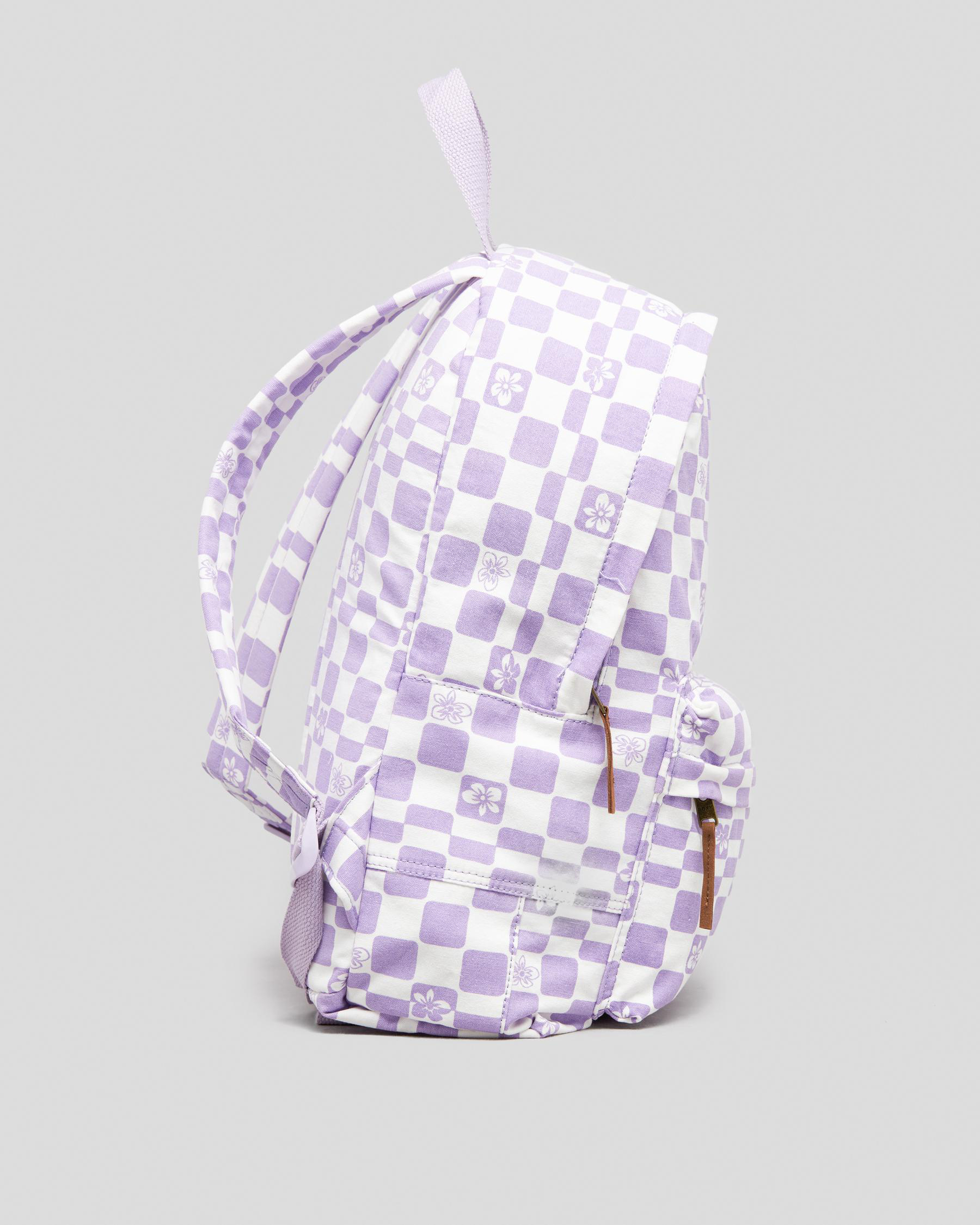 Shop Roxy Sugar Baby Canvas Backpack In Purple Rose Flower Box - Fast ...
