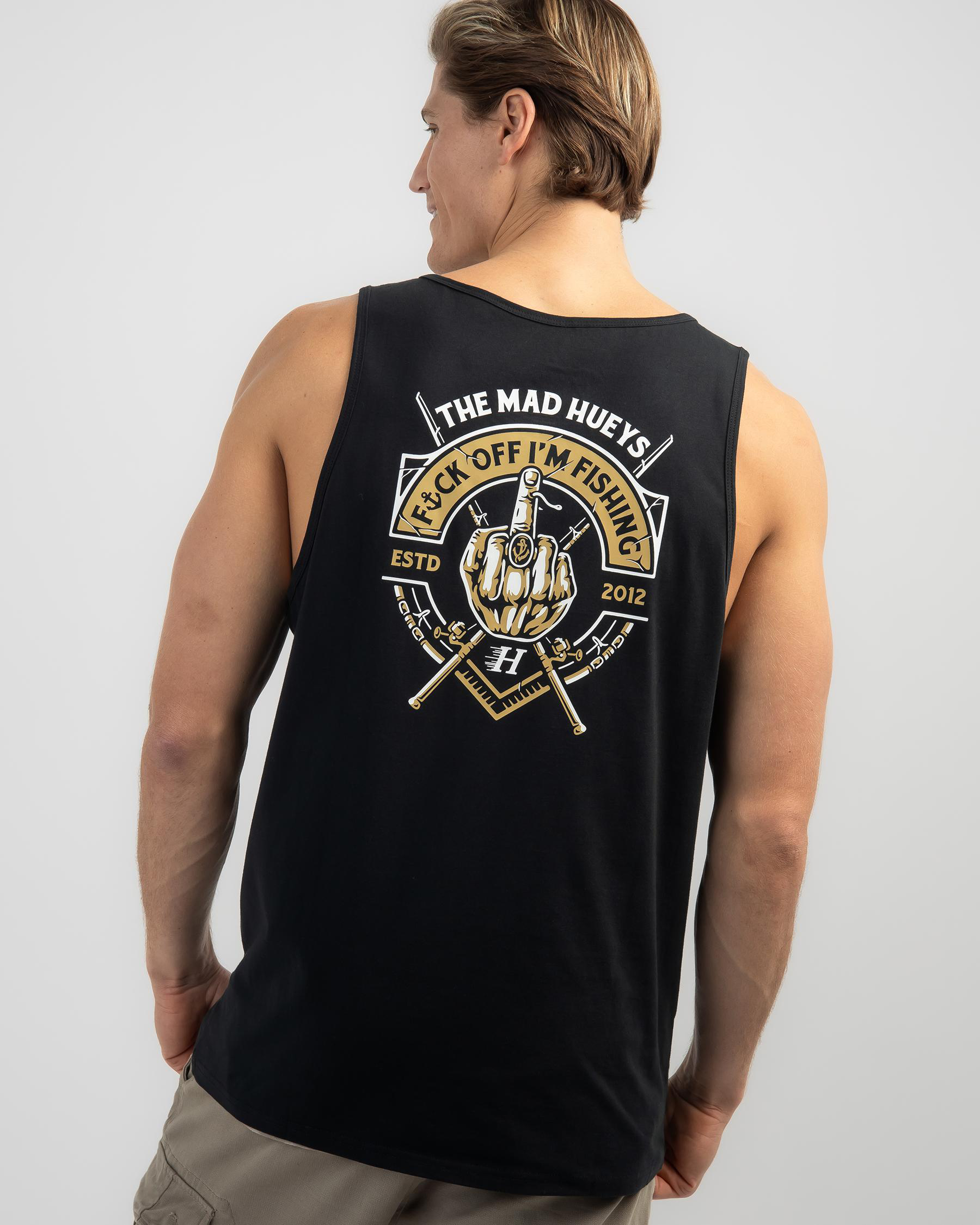 Shop The Mad Hueys Fk Off I'm Fishing Singlet In Black - Fast Shipping ...
