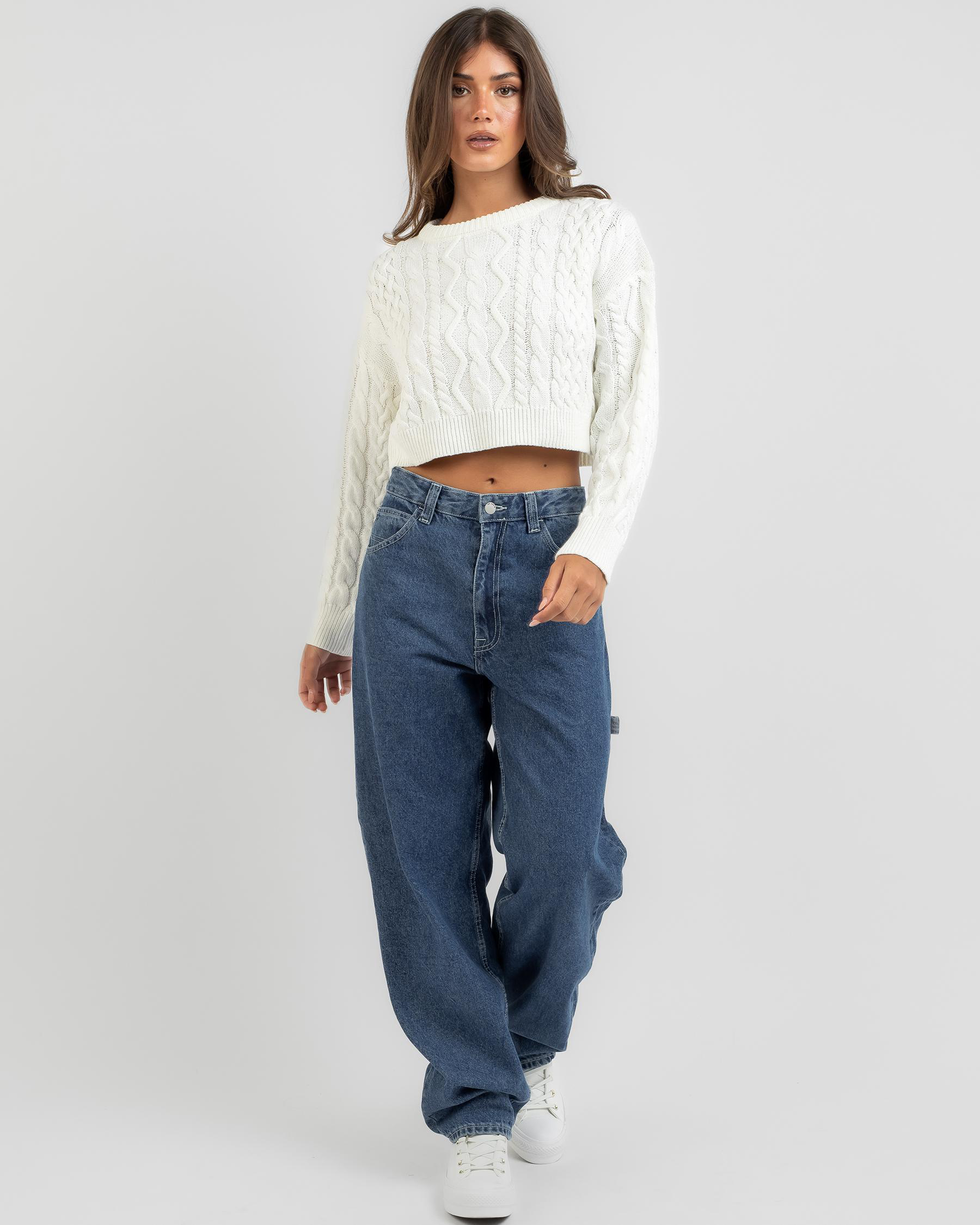 Shop Mooloola York Crew Neck Cable Knit Jumper In Cream - Fast Shipping ...