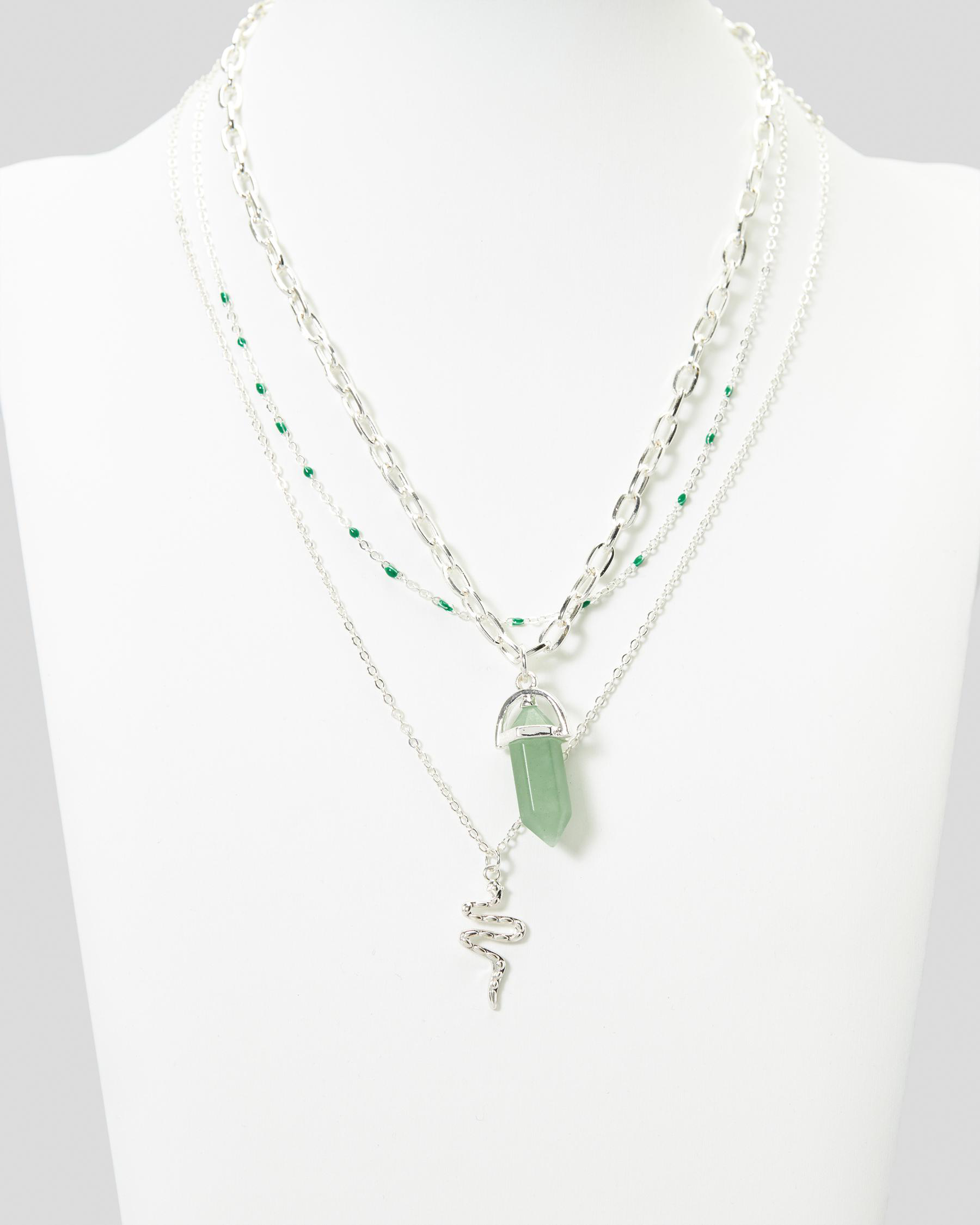 Shop Karyn In LA Cleo Necklace Pack In Silver/green - Fast Shipping ...