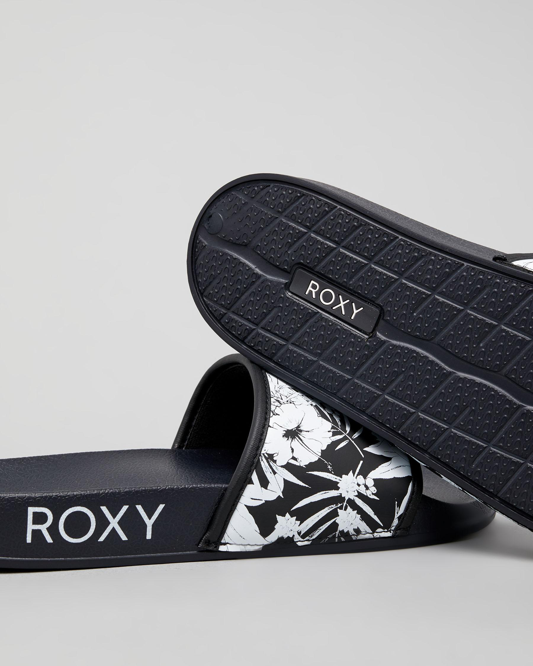 Shop Roxy Slippy Slide Sandals In Black/white/black Print - Fast ...