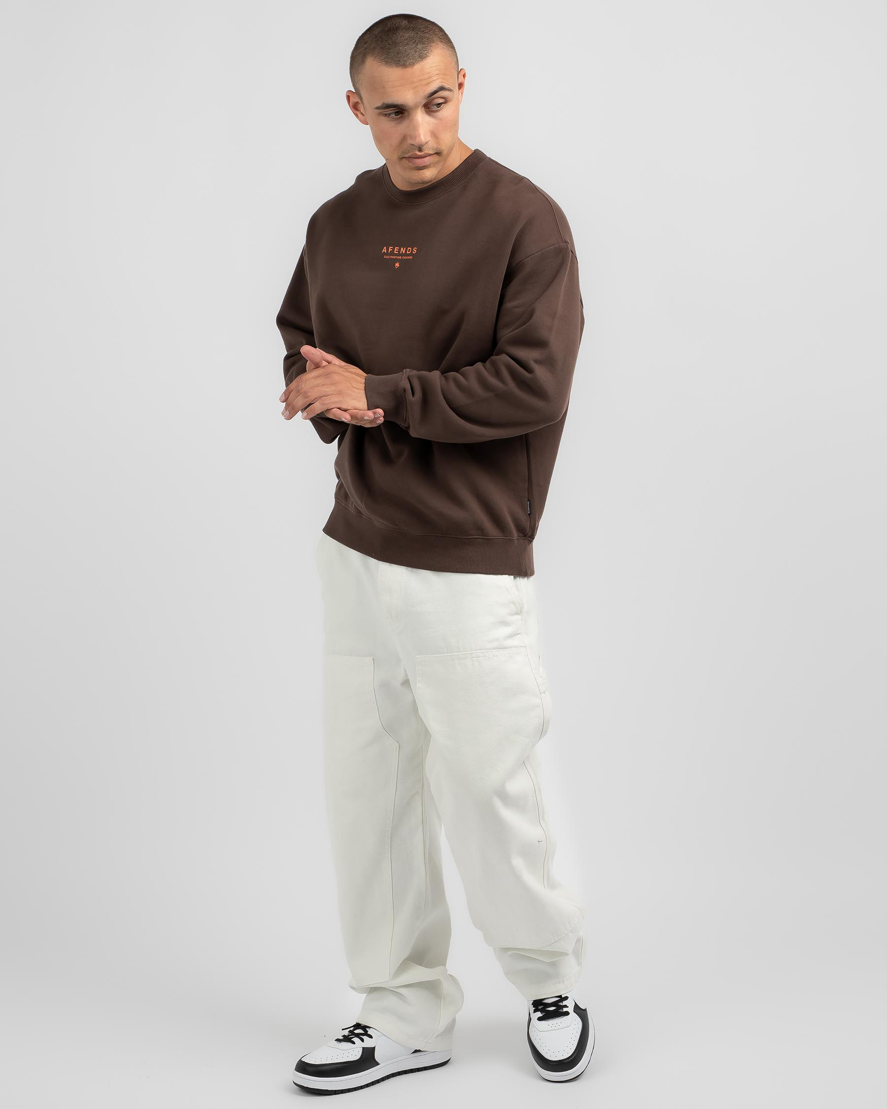 Shop Afends Space Crew Neck Sweatshirt In Coffee - Fast Shipping & Easy ...