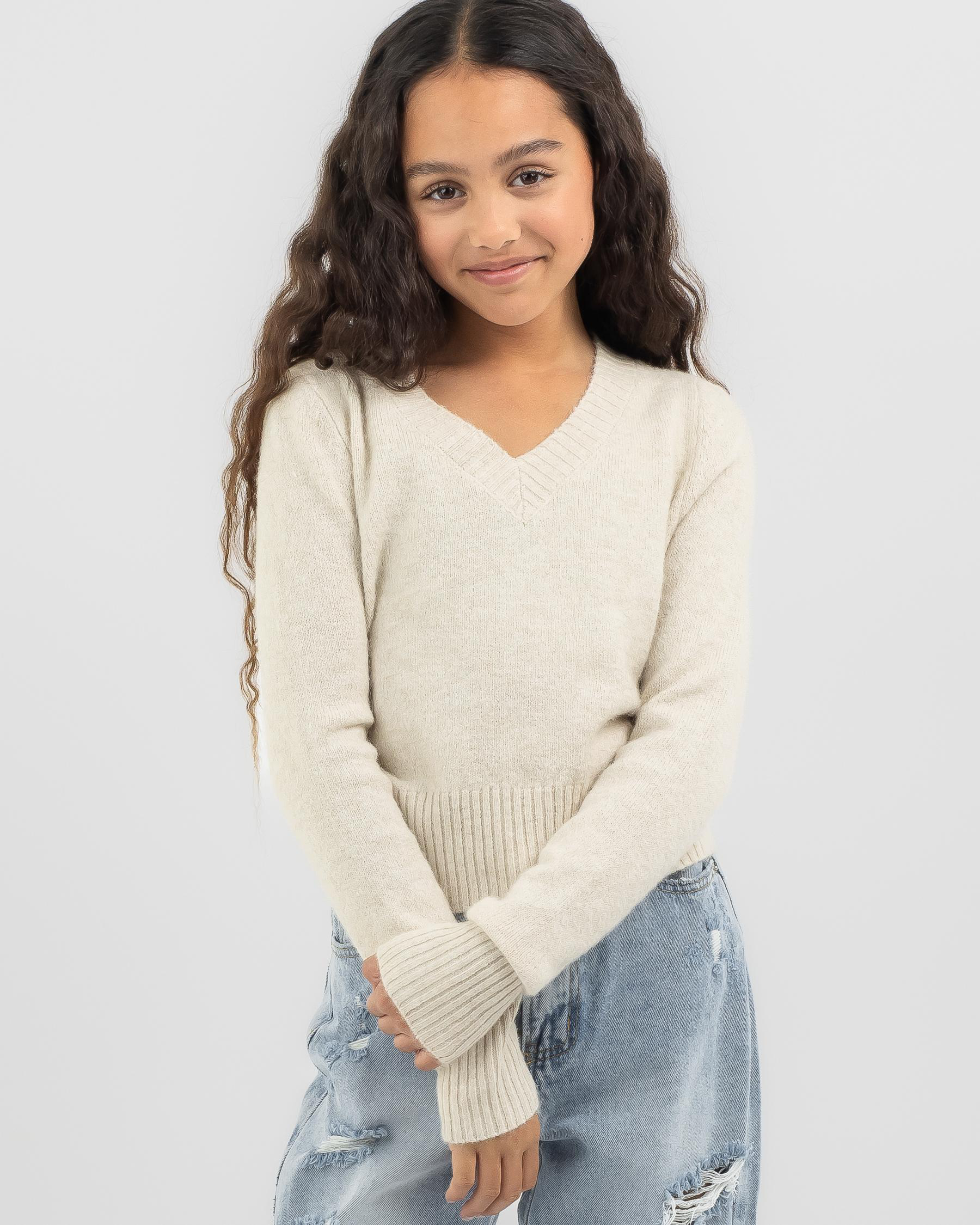 Shop Mooloola Girls' PhD V Neck Knit Jumper In Seashell - Fast Shipping ...