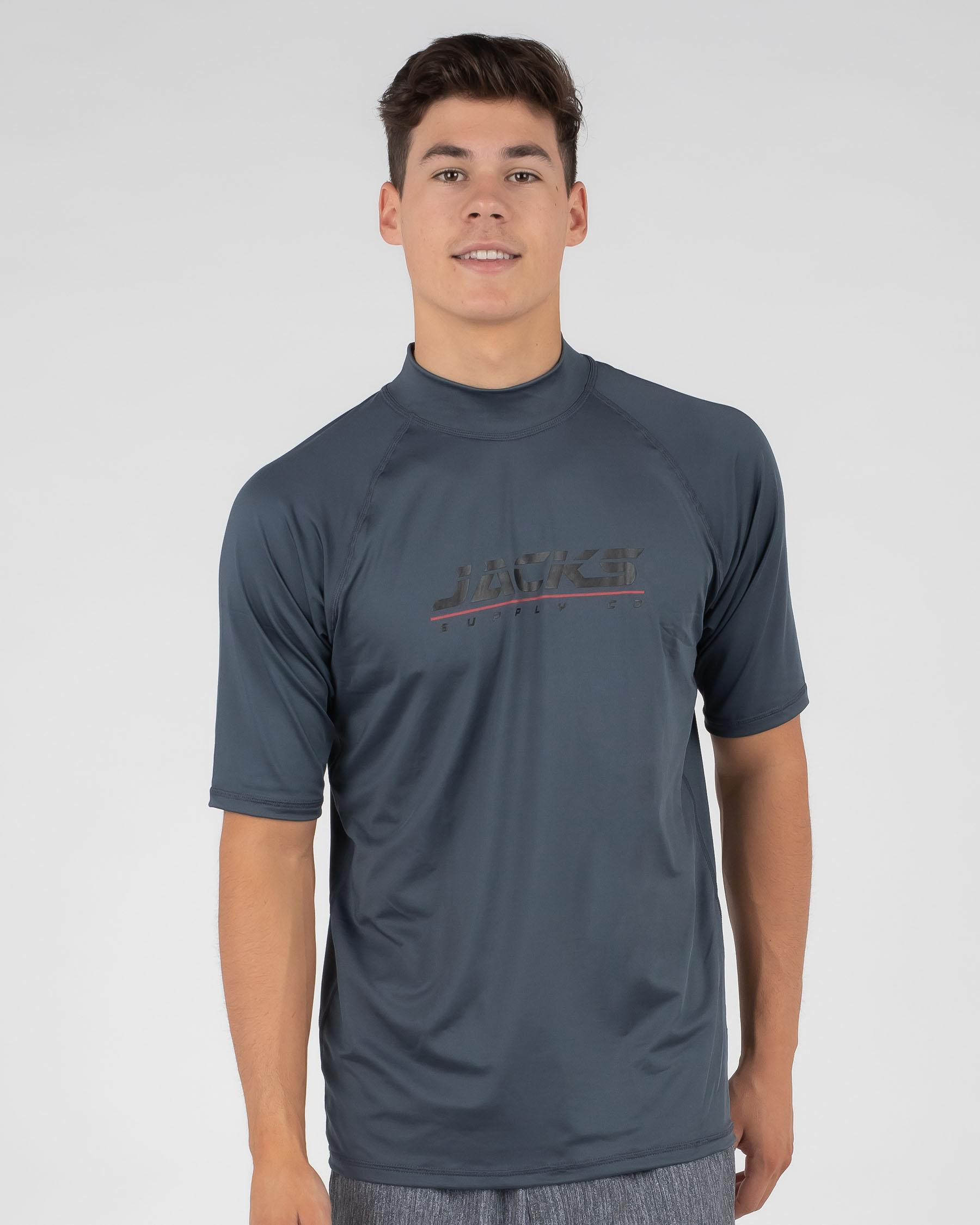 Shop Jacks Rapid Short Sleeve Rash Vest In Charcoal - Fast Shipping ...