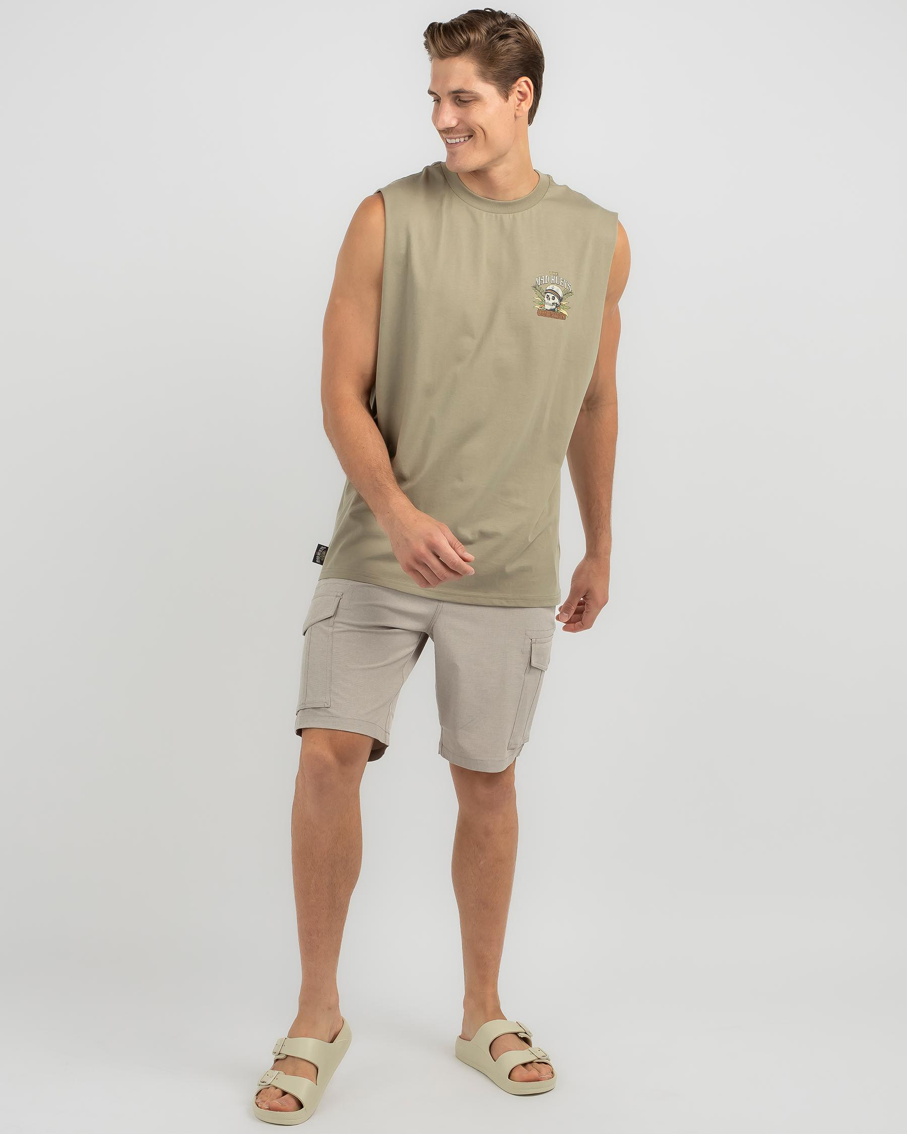Shop The Mad Hueys Shipwrecked Captain Muscle Tank In Khaki - Fast ...