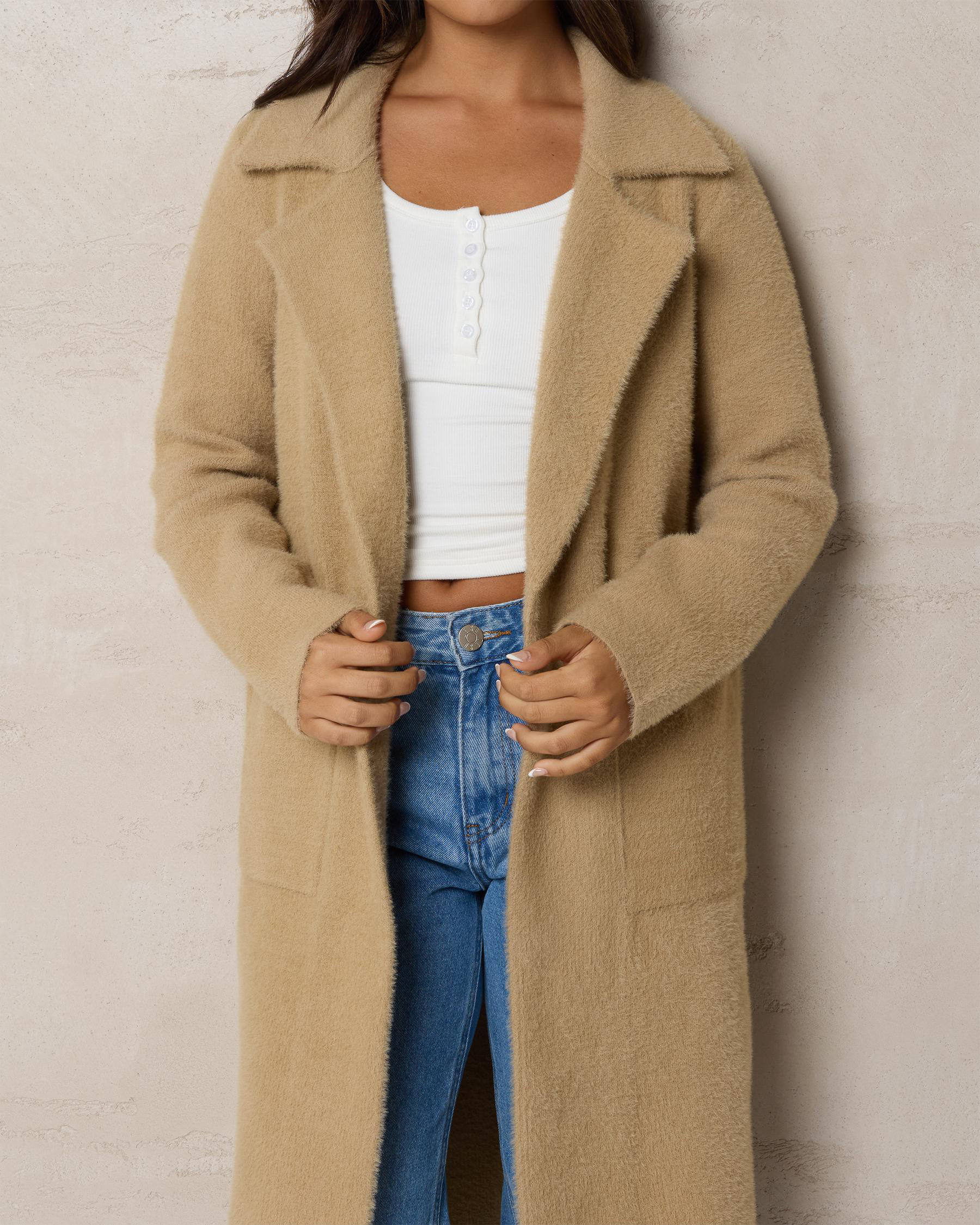 Shop Ava And Ever Hyde Knit Coatigan In Beige - Fast Shipping & Easy ...