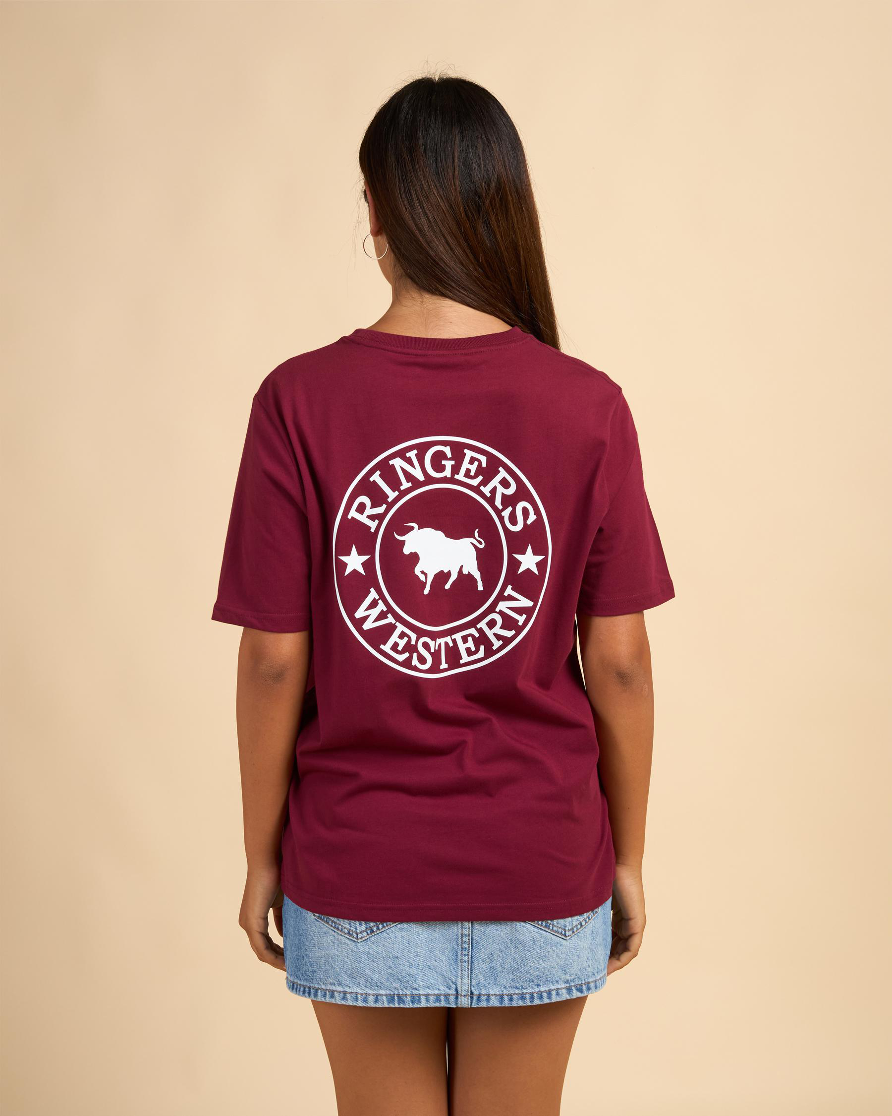 Shop Ringers Western Signature Bull Loose Fit T-Shirt In Burgundy/white ...