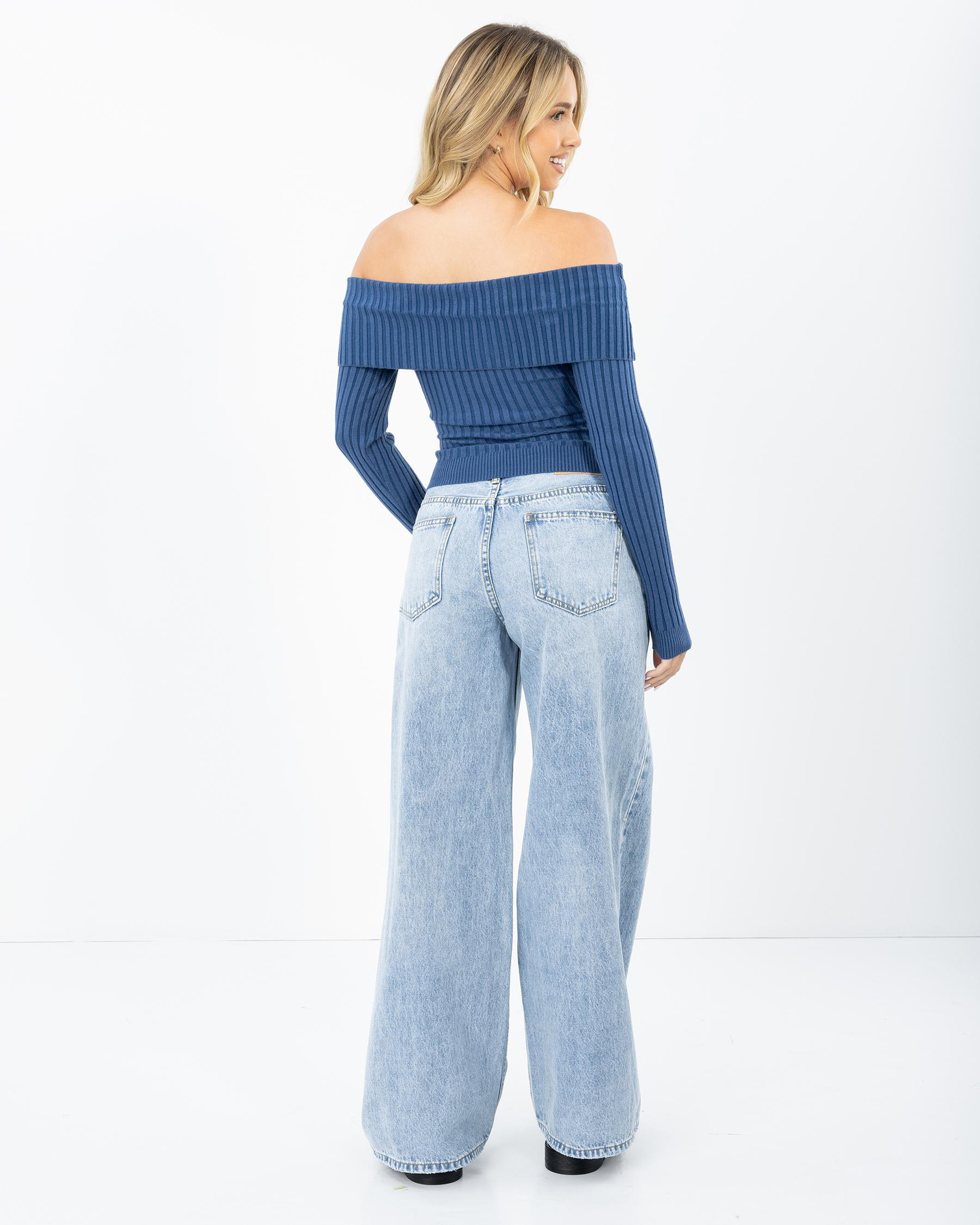 Shop Ava And Ever Ari Off Shoulder Knit Top In Indigo - Fast Shipping ...