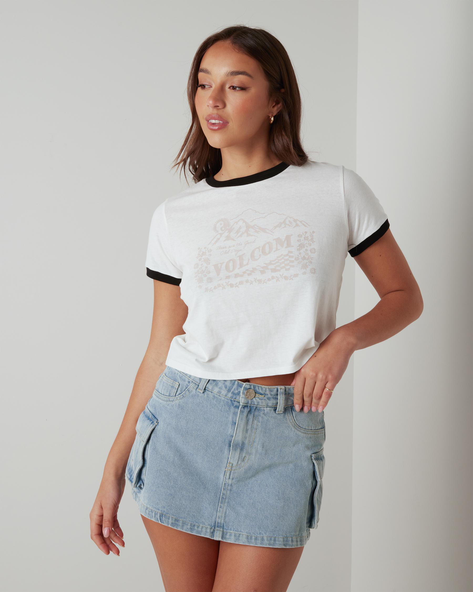 Shop Volcom Meet Me There Ringer Tee In Star White - Fast Shipping ...