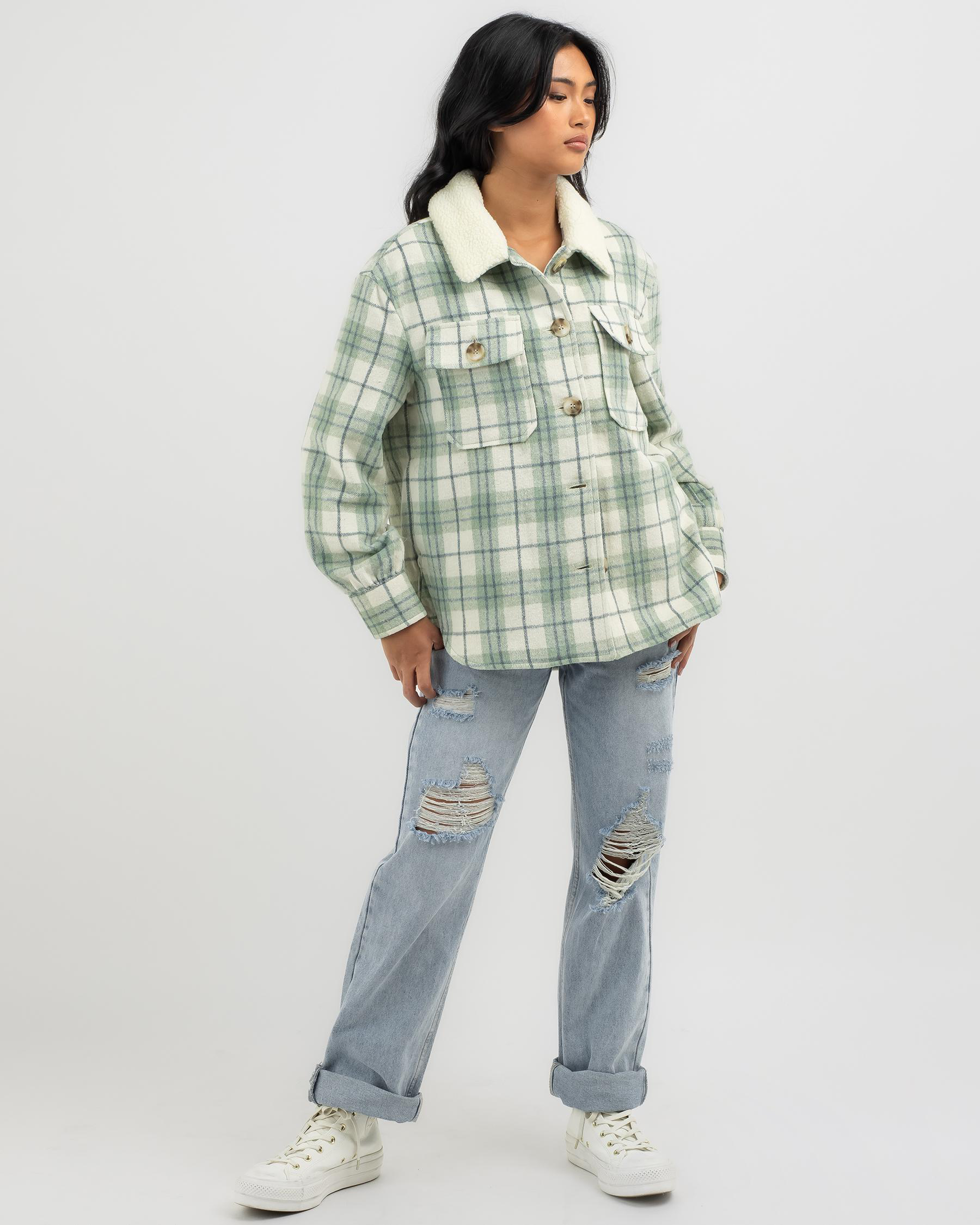 Shop Ava And Ever Bobbie Shacket In Cream/sage - Fast Shipping & Easy ...