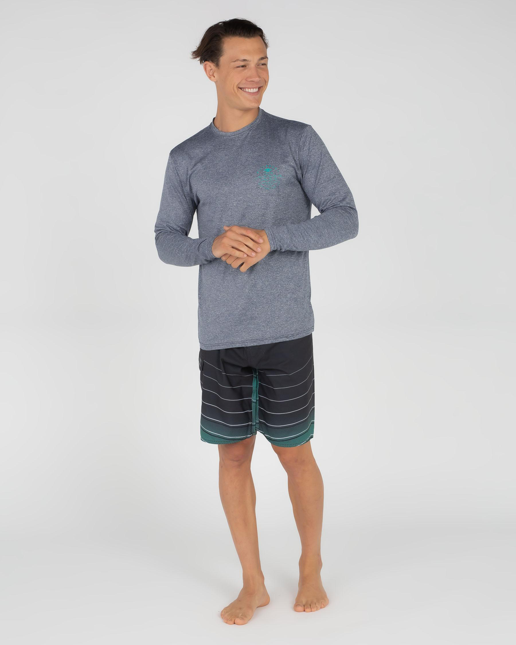 Shop Billabong Wavy Davy Long Sleeve Rash Vest In Navy Heather - Fast ...