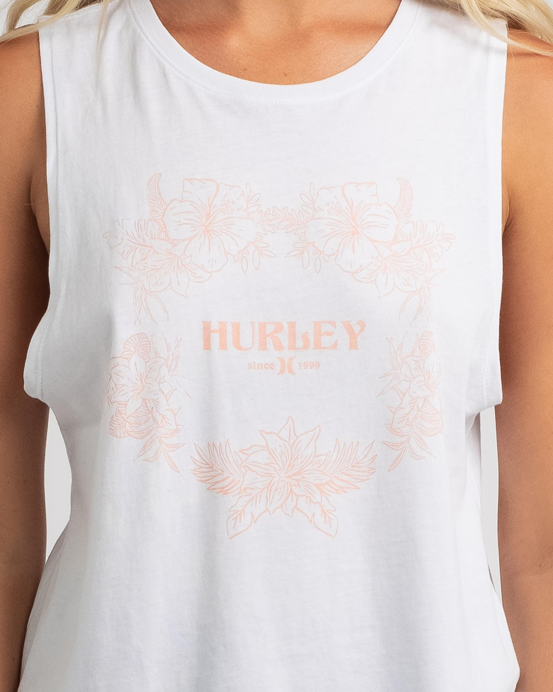 Shop Hurley Fleur Muscle Tank Top In White - Fast Shipping & Easy ...