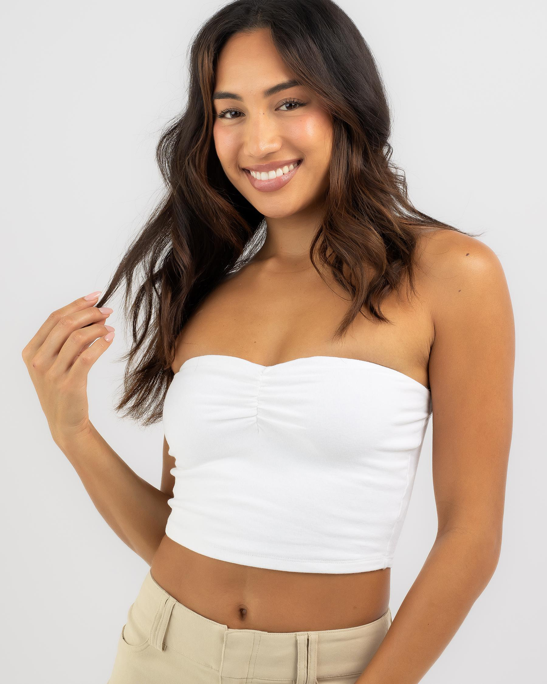 Shop Ava And Ever Basic Ruche Front Sweetheart Tube Top In Cream - Fast Shipping & Easy Returns ...