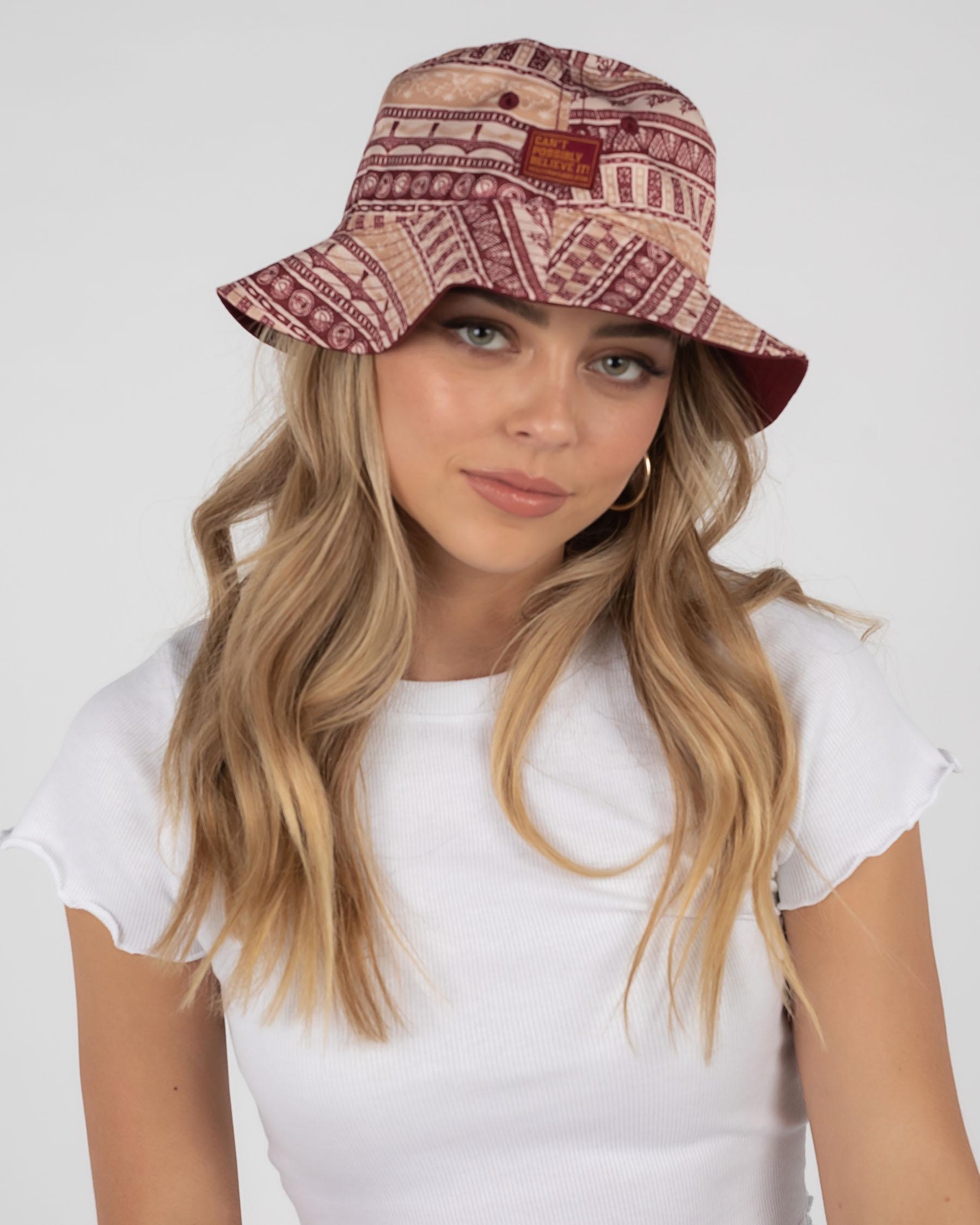 Shop Milton Mango Reversible Tribe Bucket Hat In Maroon - Fast Shipping ...