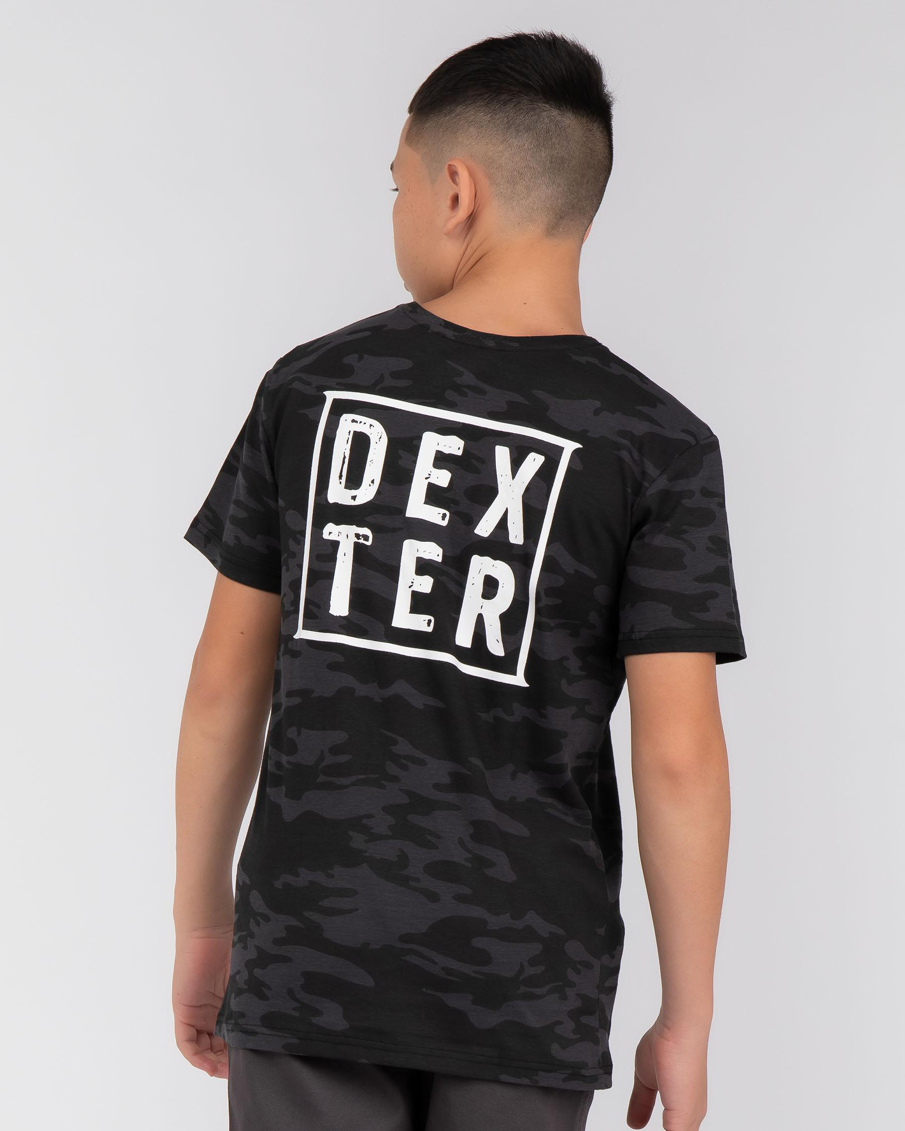 Shop Dexter Boys' Camo Puncture T-Shirt In Black Camo - Fast Shipping ...