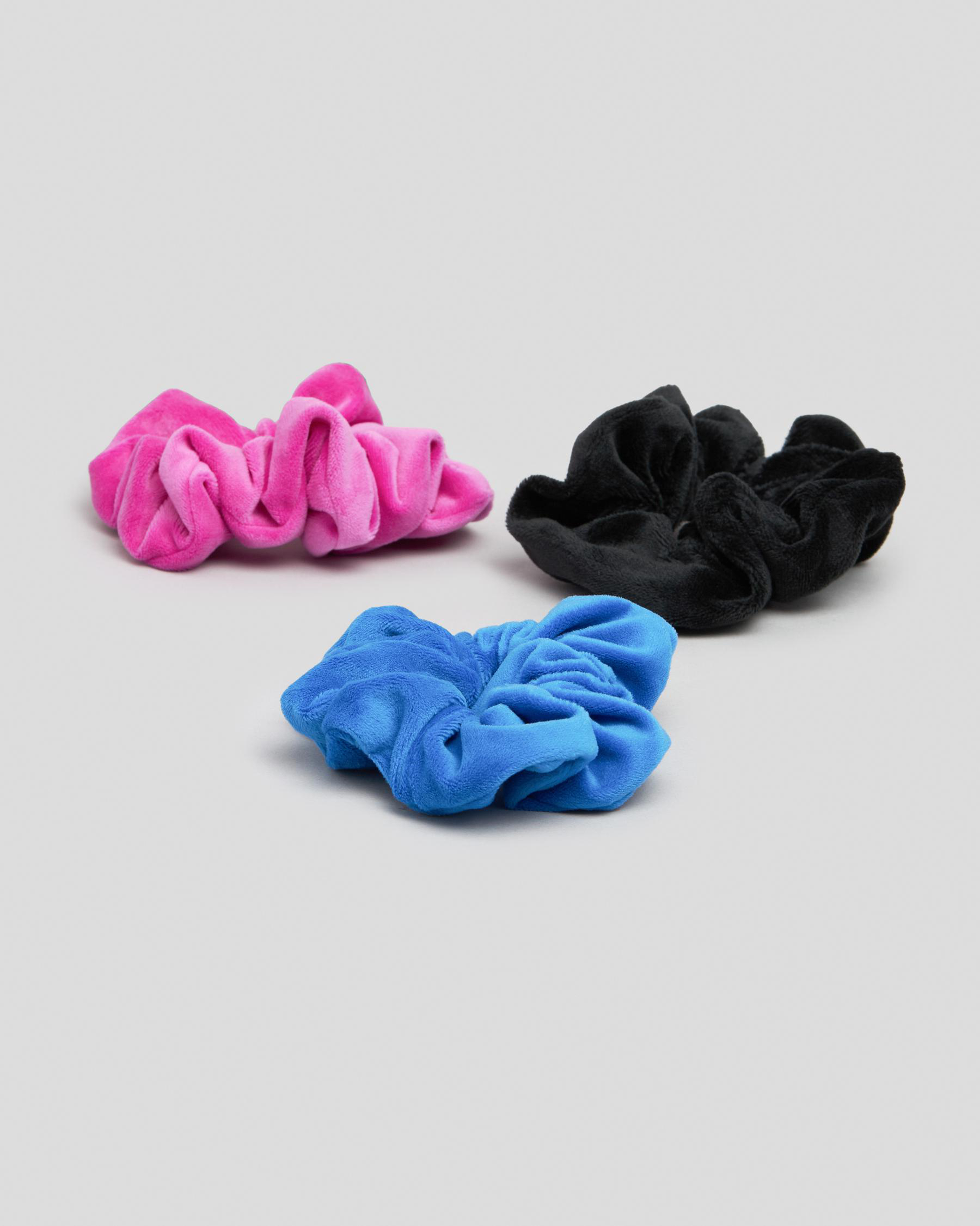 Shop Karyn In LA Velvet Scrunchie Pack In Cobalt/black/purple - Fast ...